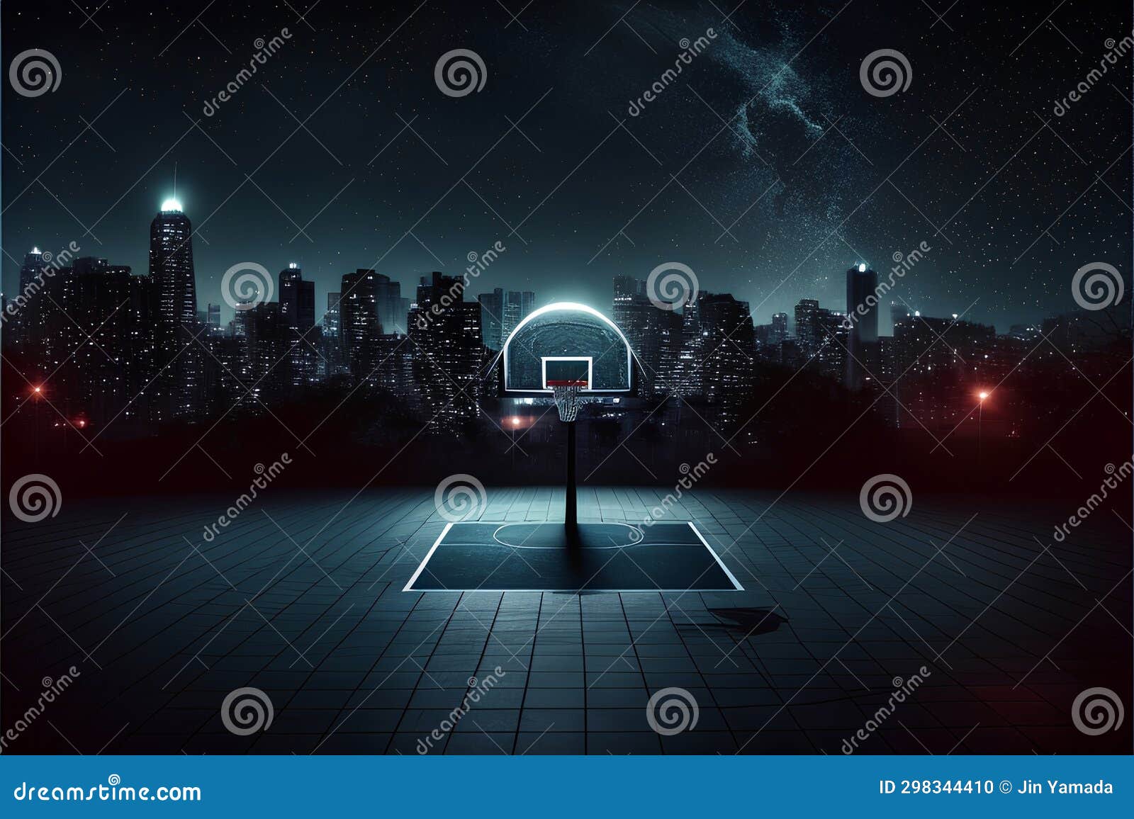 Basketball Hoop in the City at Night. 3D Rendering Stock Illustration ...