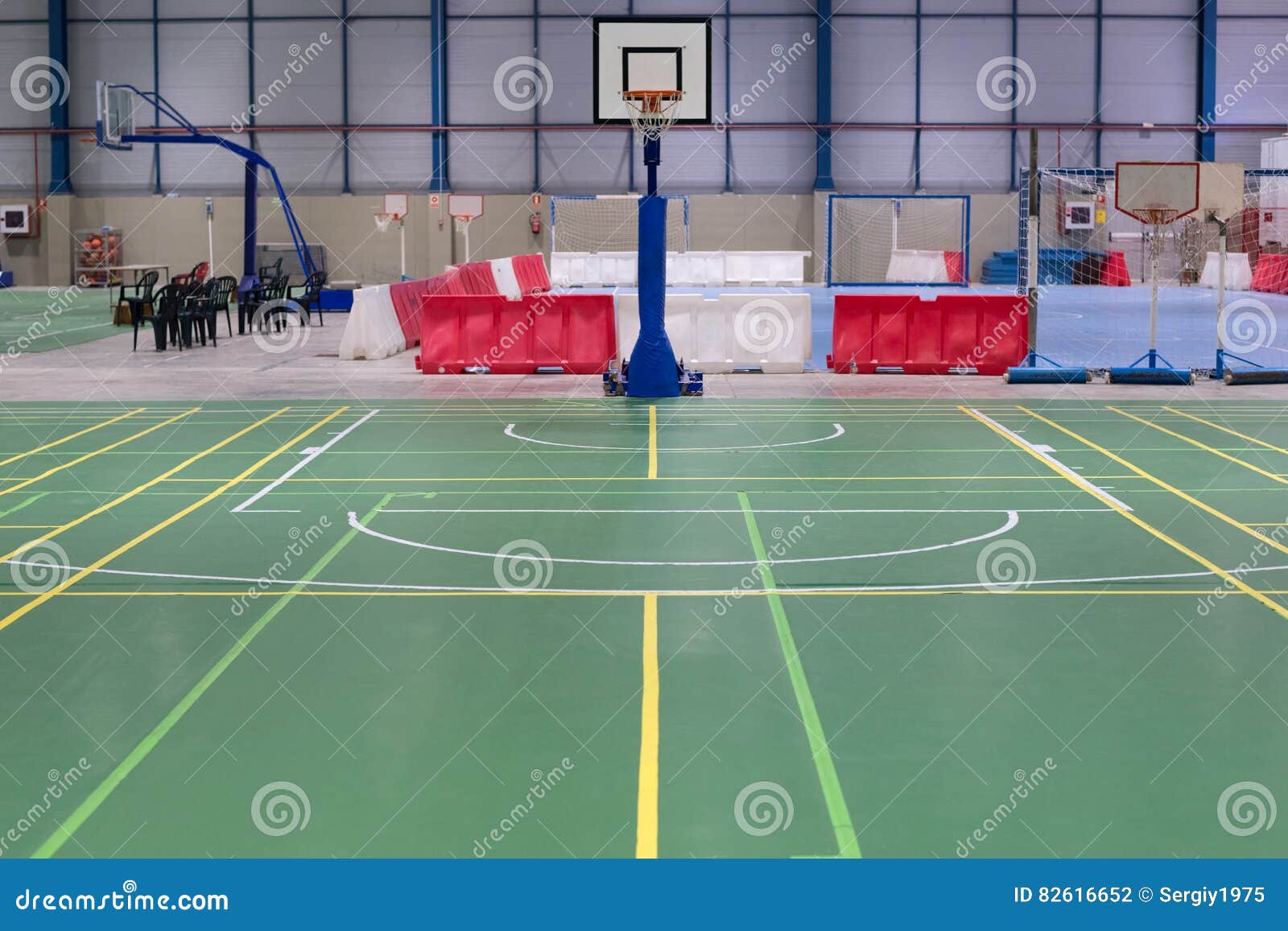Basketball Hoop and the Marks on the Floor in the Gym Stock Photo ...