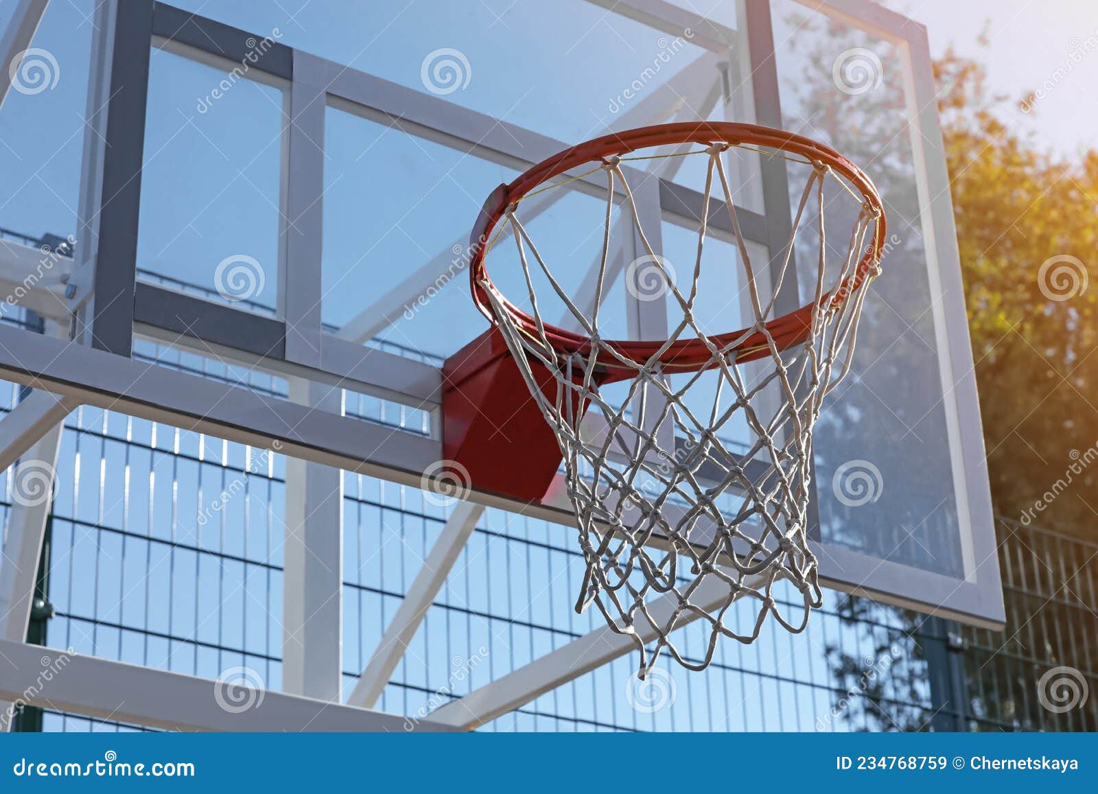 Basketball Hoop with Net Outdoors on Sunny Day Stock Image - Image of ...