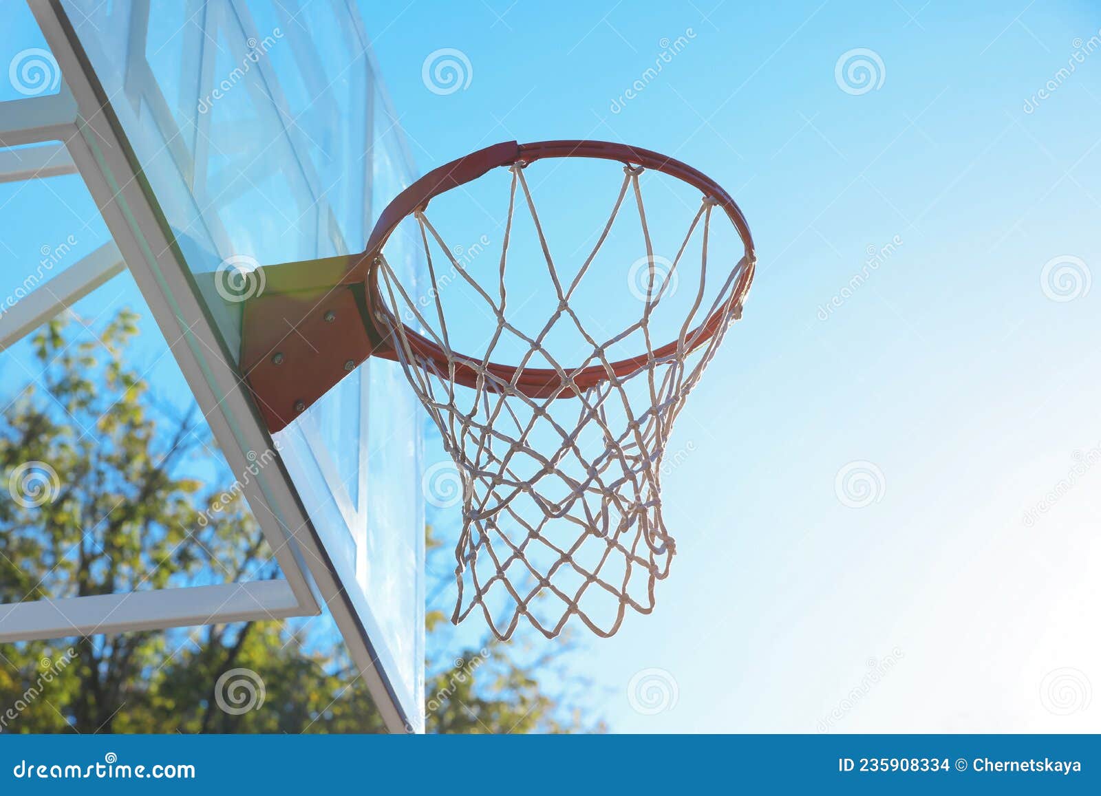 Basketball Hoop with Net Outdoors on Sunny Day Stock Photo - Image of ...