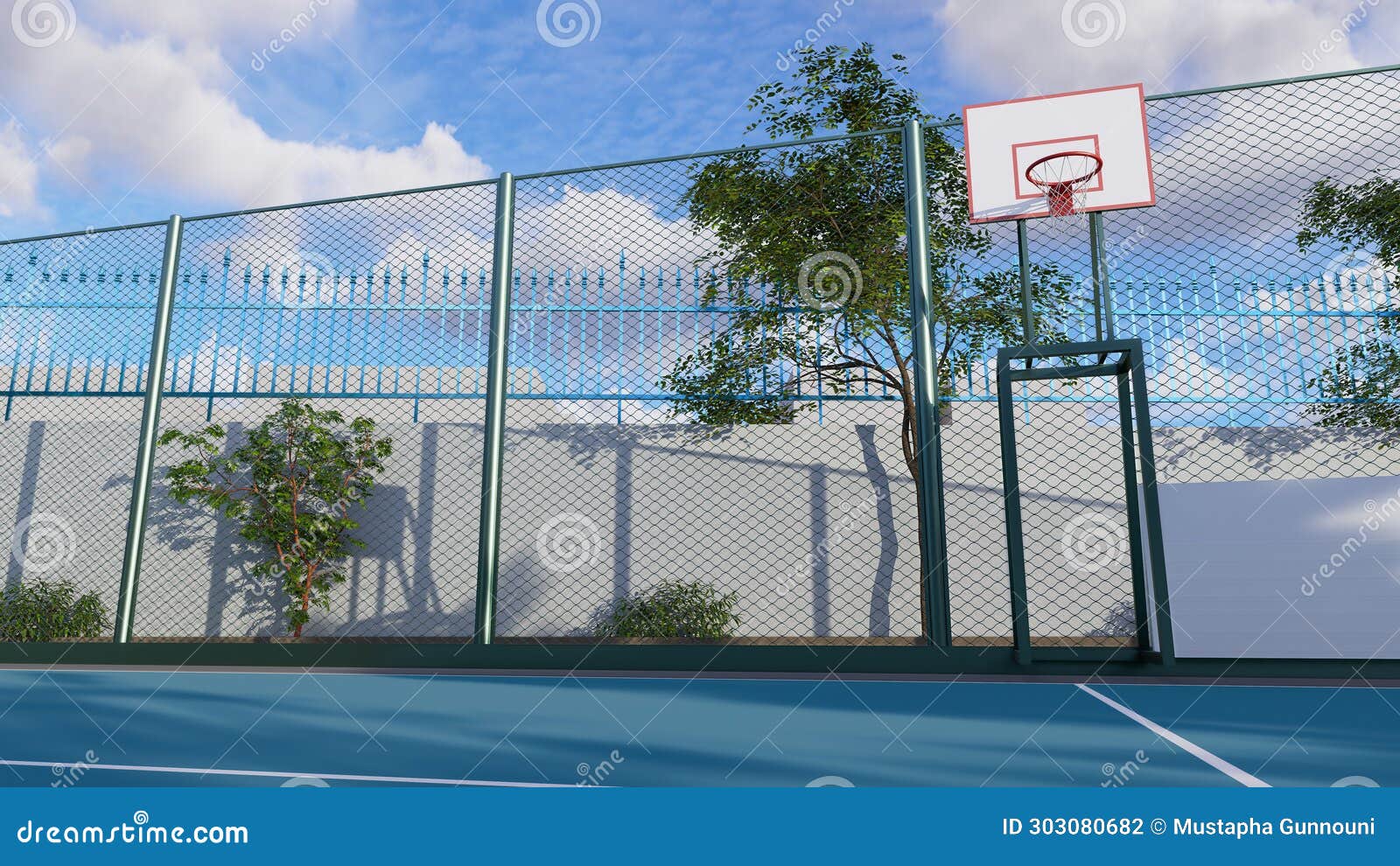 Basketball Hoop Over Blue Sky Background with Green. Stock Photo ...