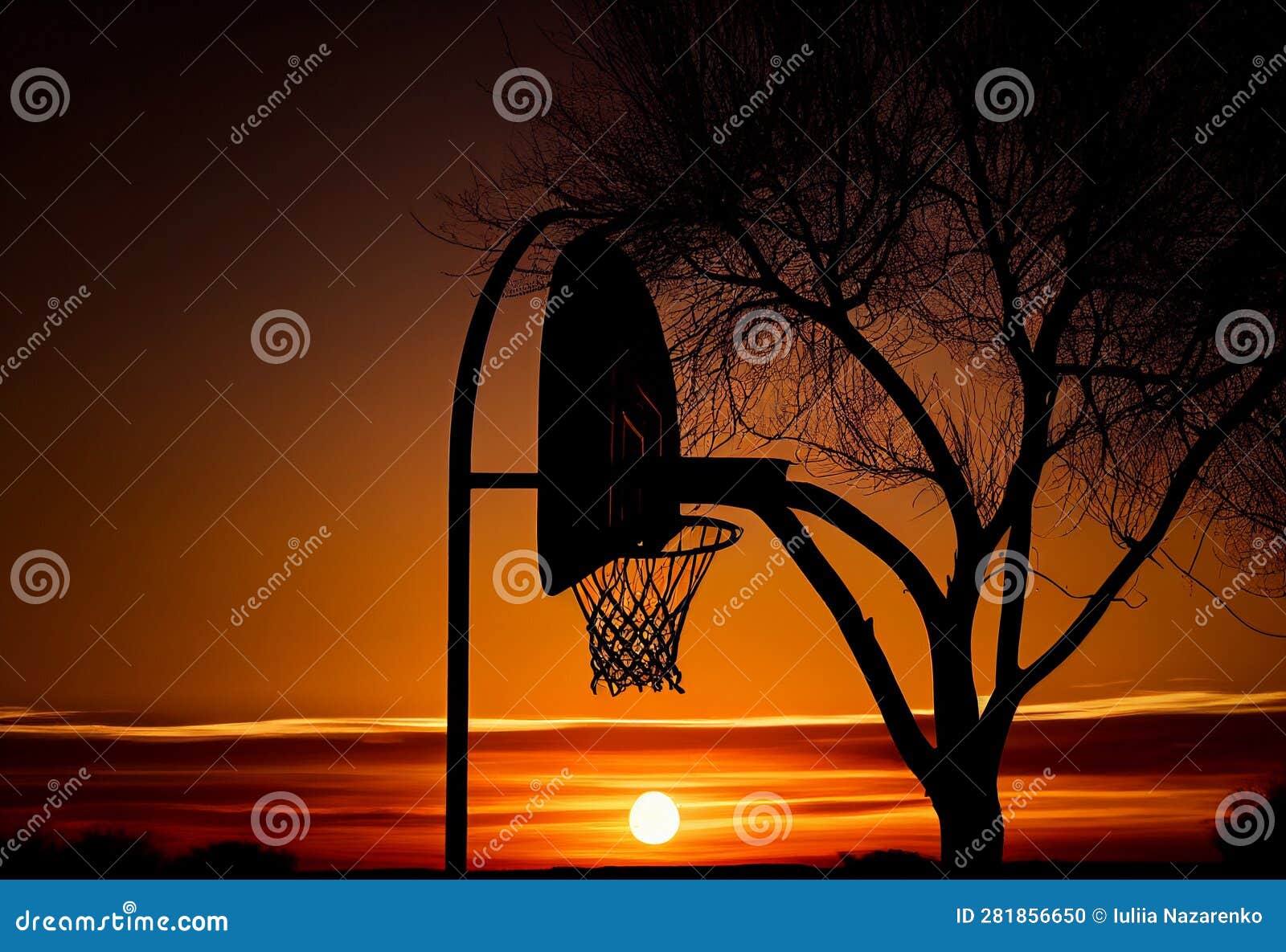 Basketball Hoop at Sunset. AI Generated Stock Photo - Image of score ...