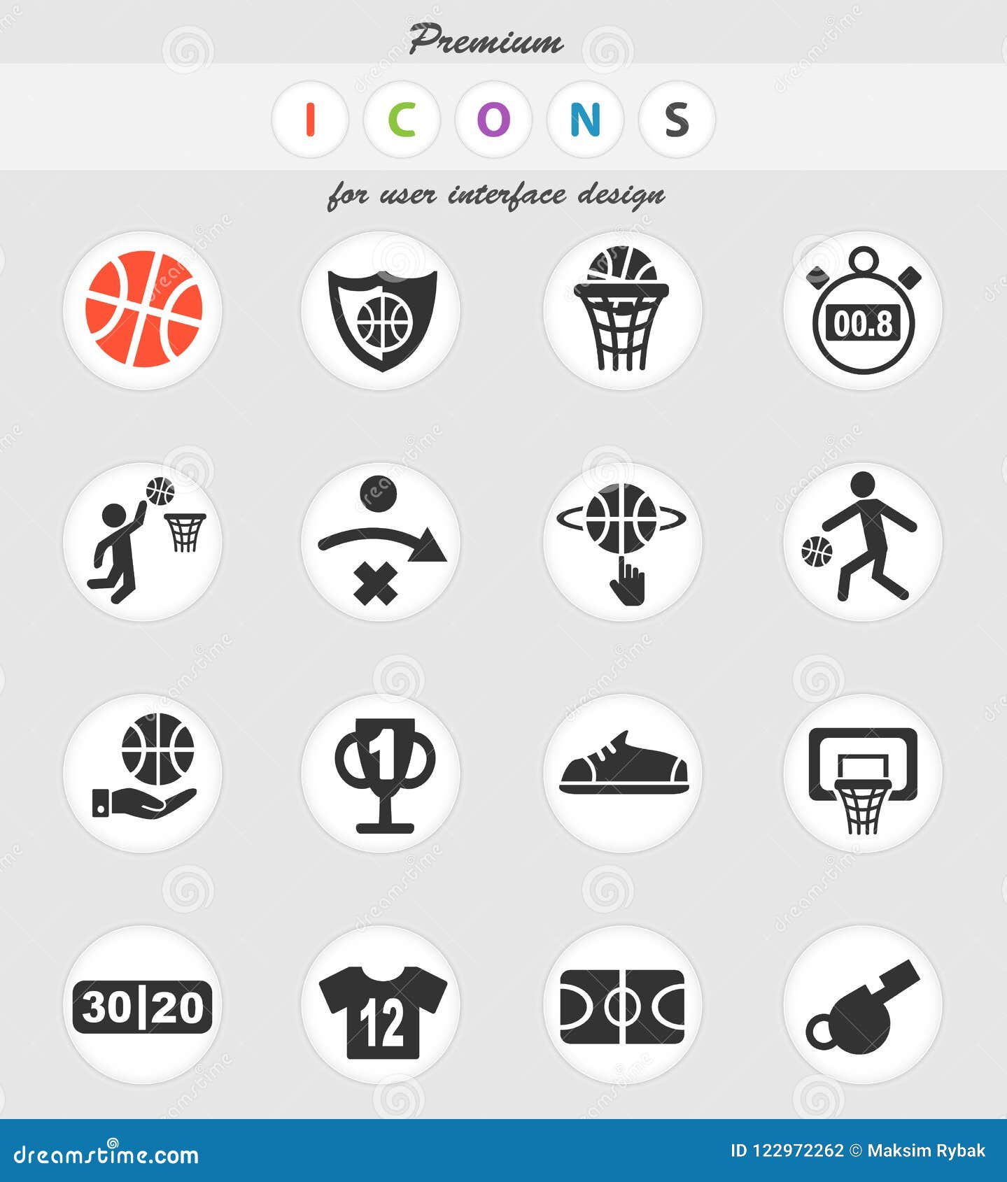 Basketball icon set stock vector. Illustration of emblem - 122972262