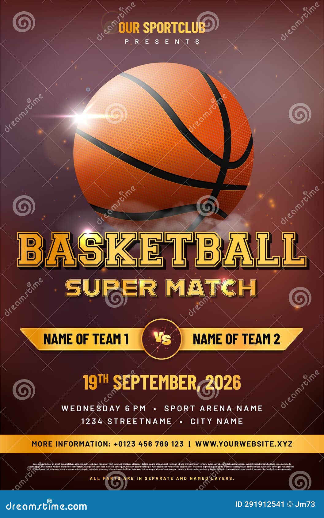 Basketball Match Poster Template In Retro Style Cartoon Vector ...