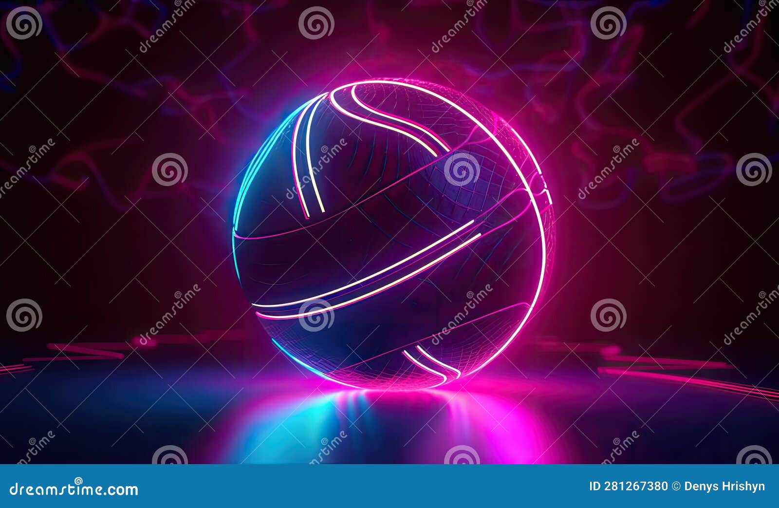 Basketball with Neon Lines on Bright, Dynamic Background Creating Using ...