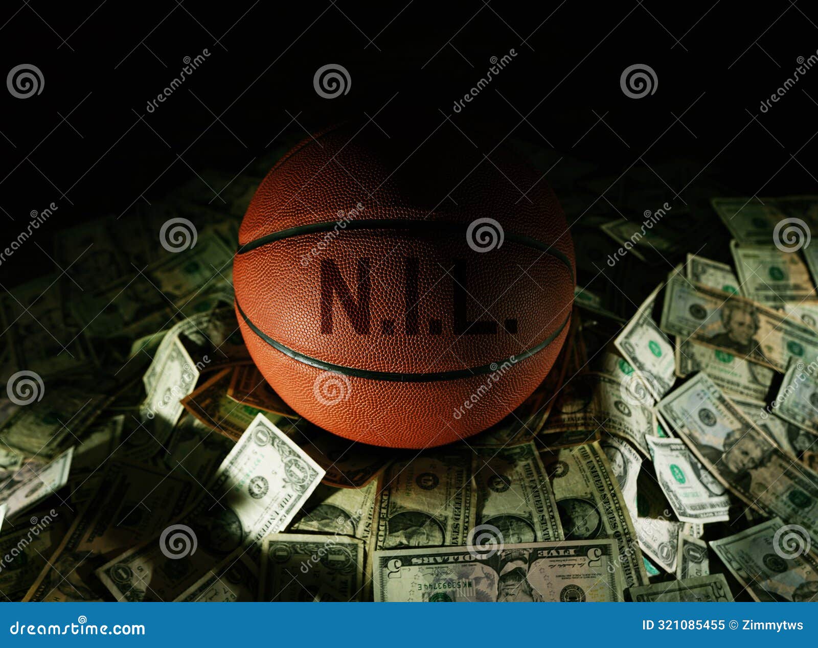 Basketball with NIL ( Name Image Likeness ) Text on a Pile of Money ...