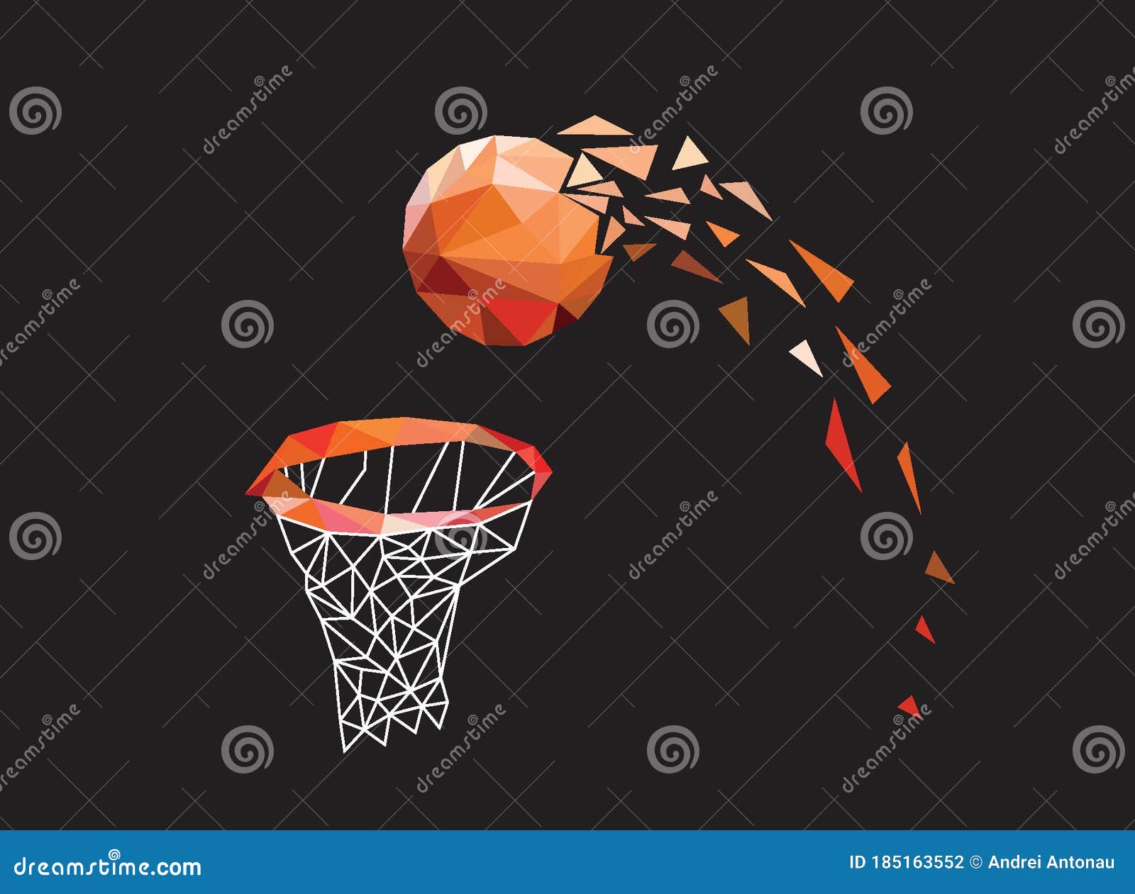 128_Orange Basketball Flying in a Basket on a Black Background Stock ...