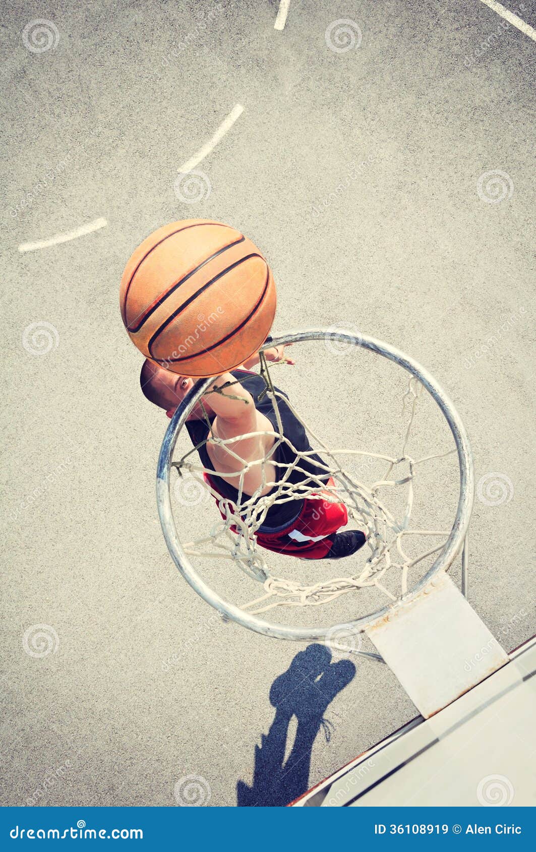 Basketball Player in Action Flying High and Scoring Stock Image - Image ...