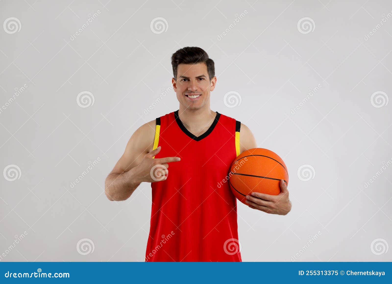 Basketball Player with Ball on Grey Background Stock Image - Image of ...