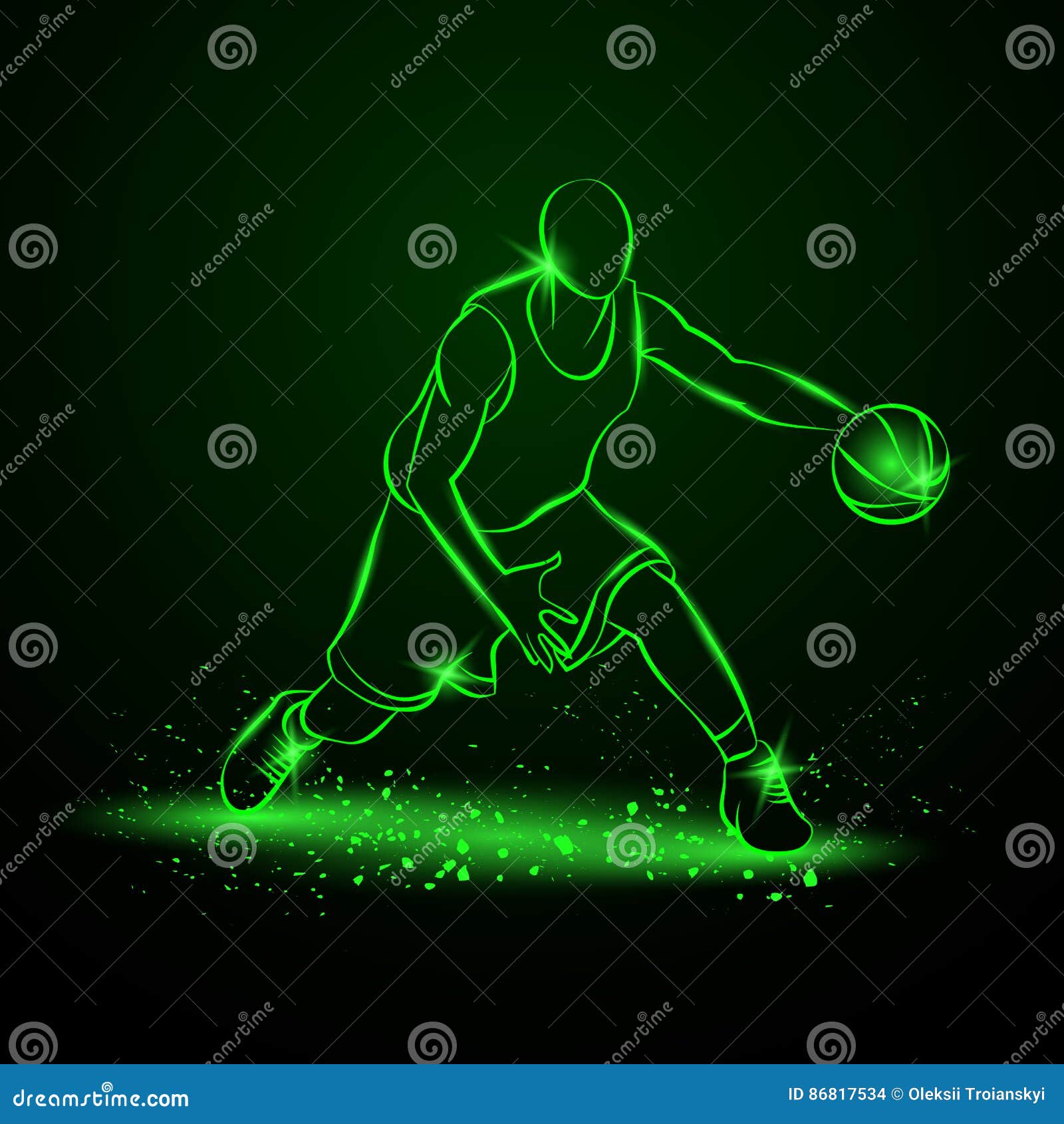 Basketball Player with Ball. Neon Style Stock Vector - Illustration of ...