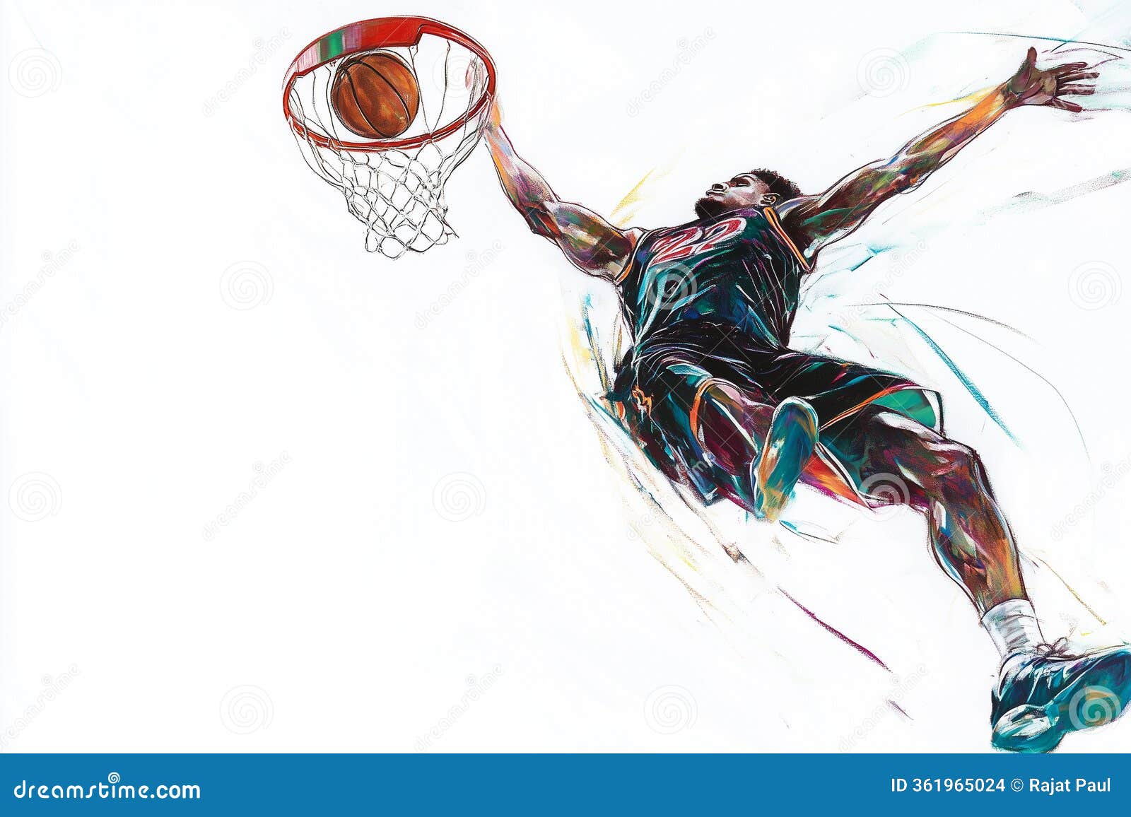 A Basketball Player Dunking the Ball, Captured in Thick Pastel Strokes ...