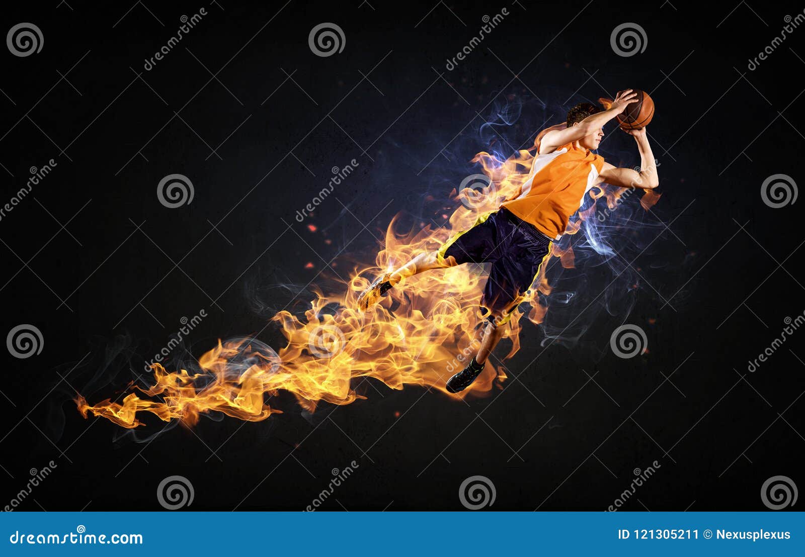Basketball Player on Fire stock image. Image of sports - 121305211