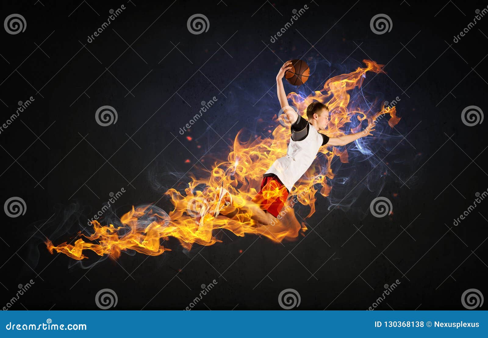 Basketball Player on Fire stock photo. Image of effect - 130368138