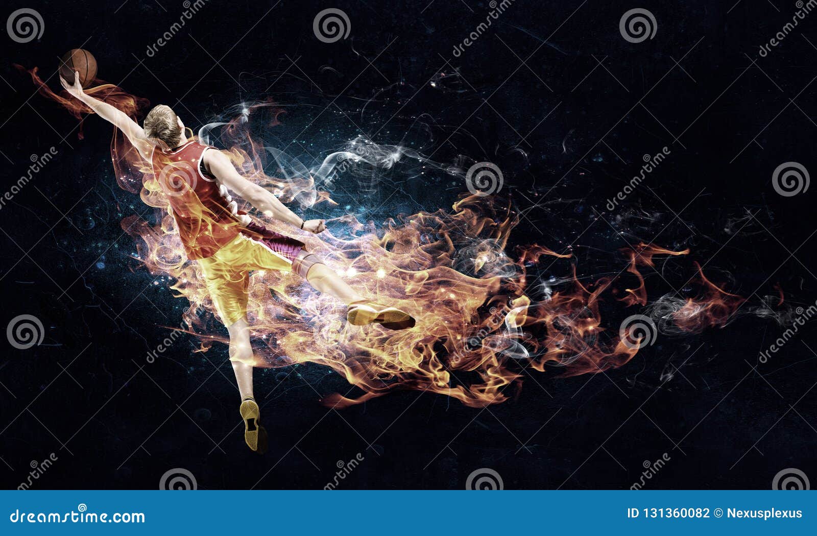 Basketball Player on Fire stock photo. Image of shot - 131360082