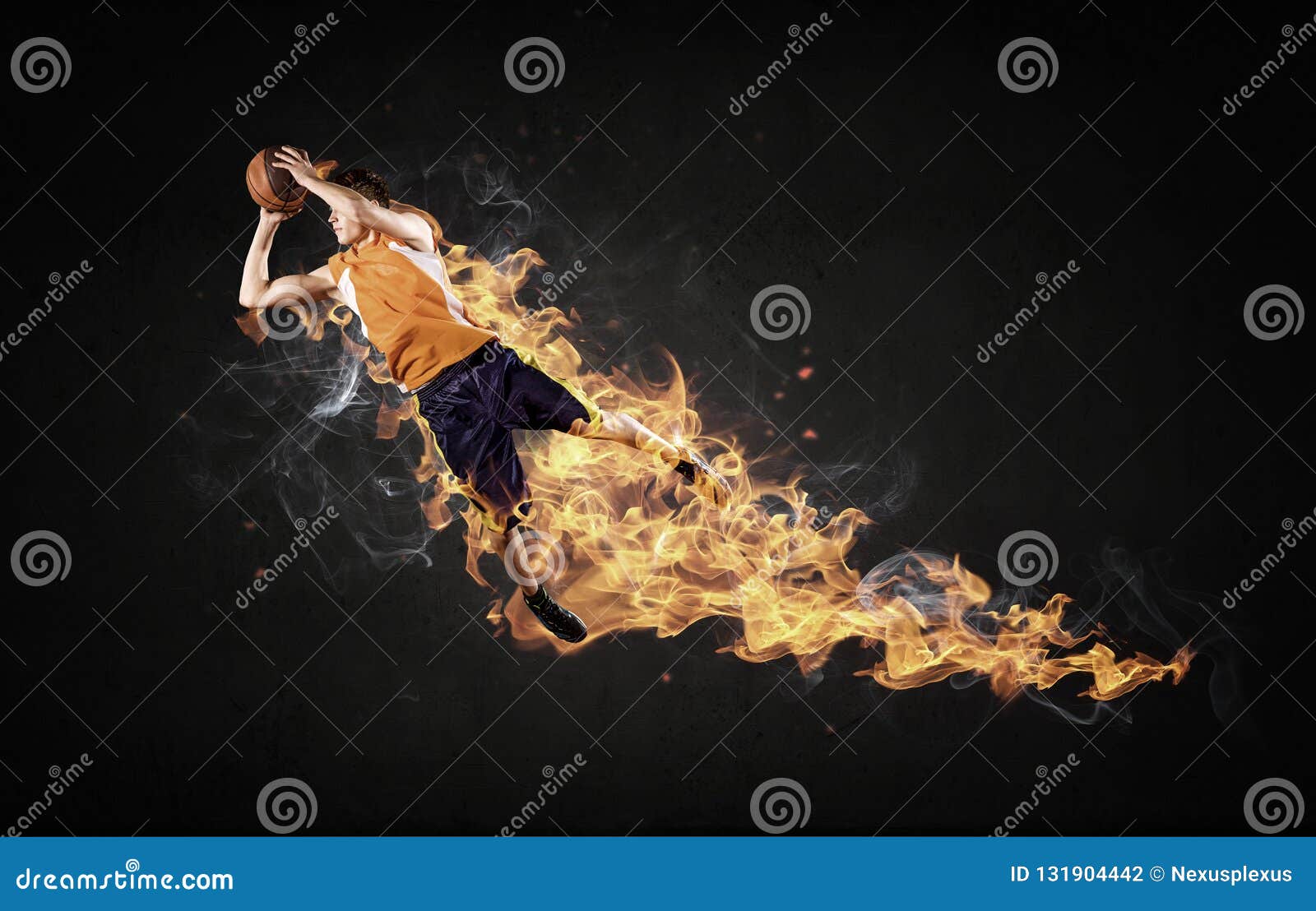 Basketball Player on Fire stock photo. Image of fire - 131904442