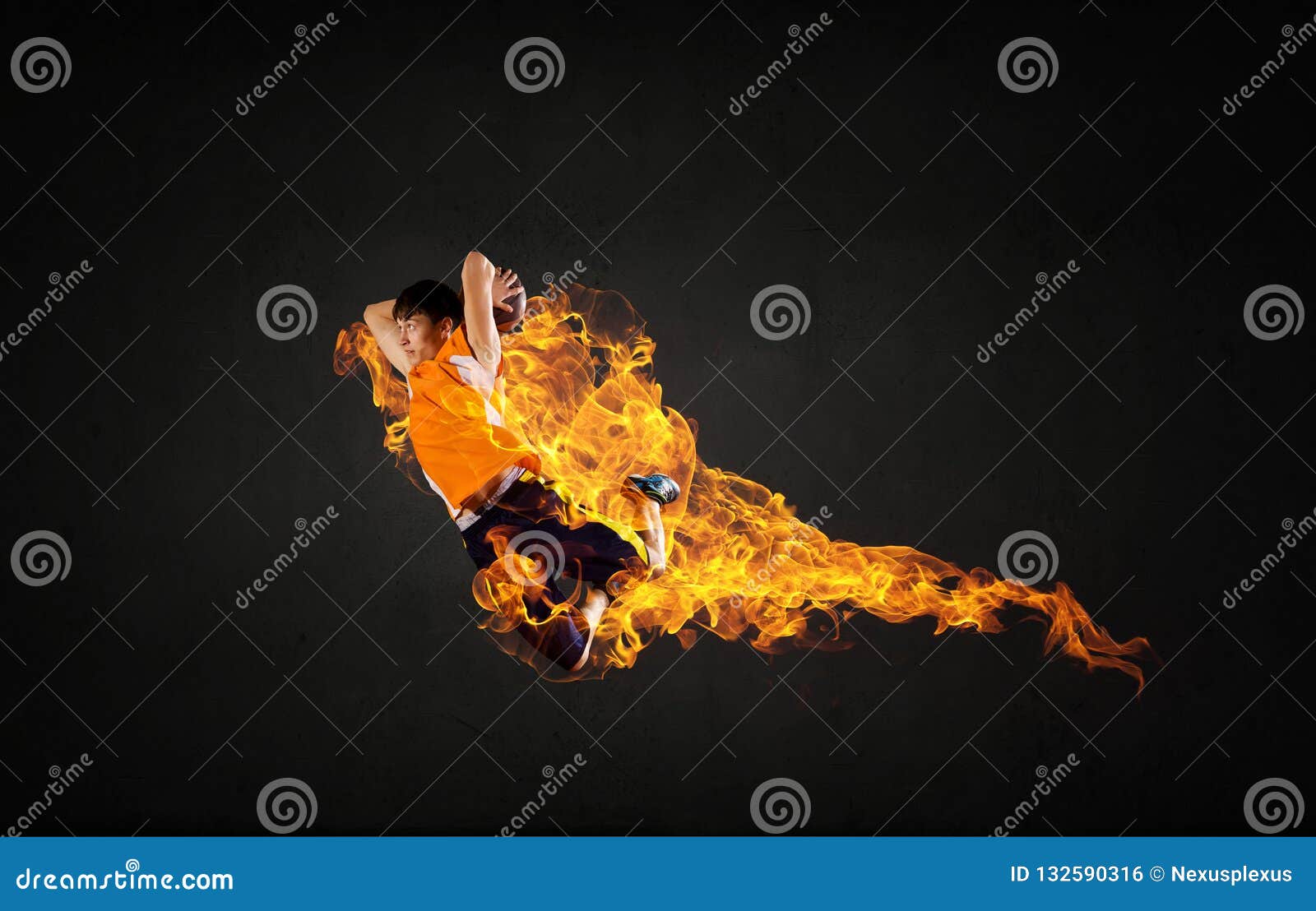 Basketball Player on Fire stock photo. Image of flames - 132590316