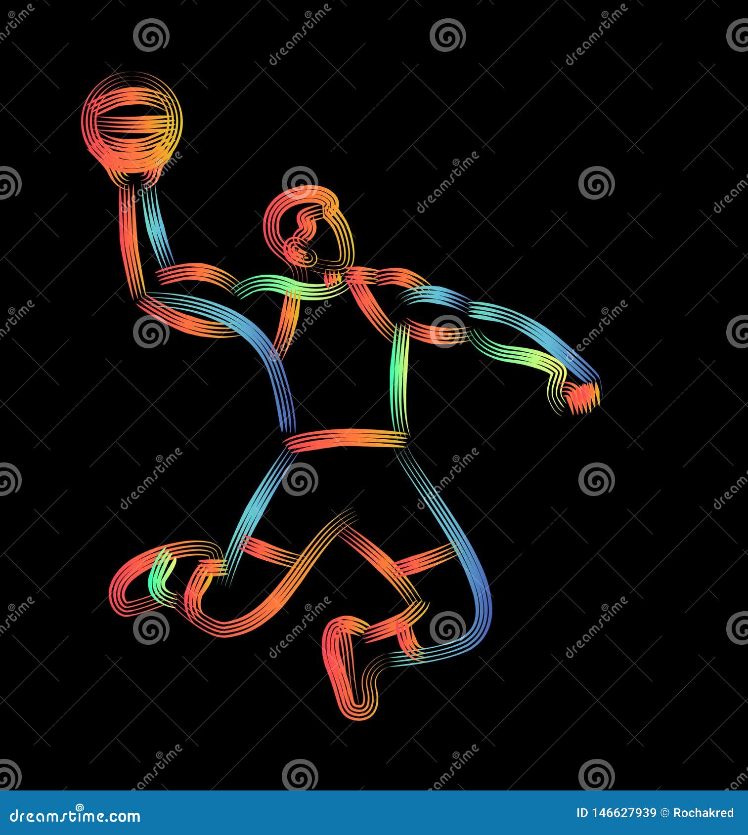 Basketball Player Jumping Dunking in Line Drawing Stock Vector ...