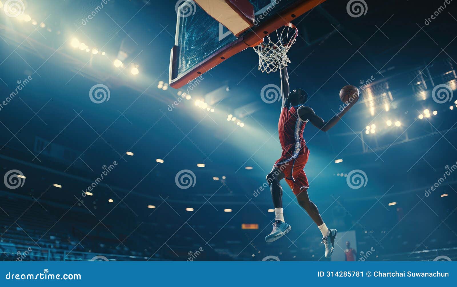 A Basketball Player is in Mid-air, Jumping To Make a Shot by AI ...