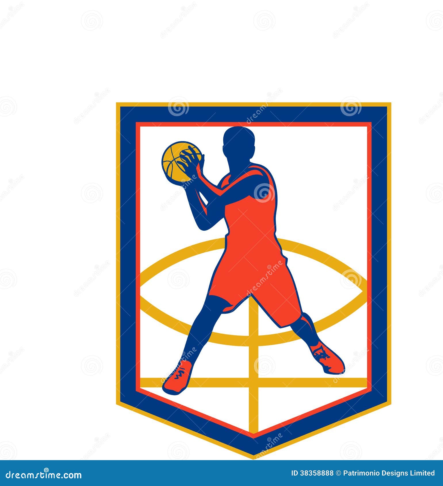 Basketball Player Passing Ball Shield Retro Stock Vector - Illustration ...
