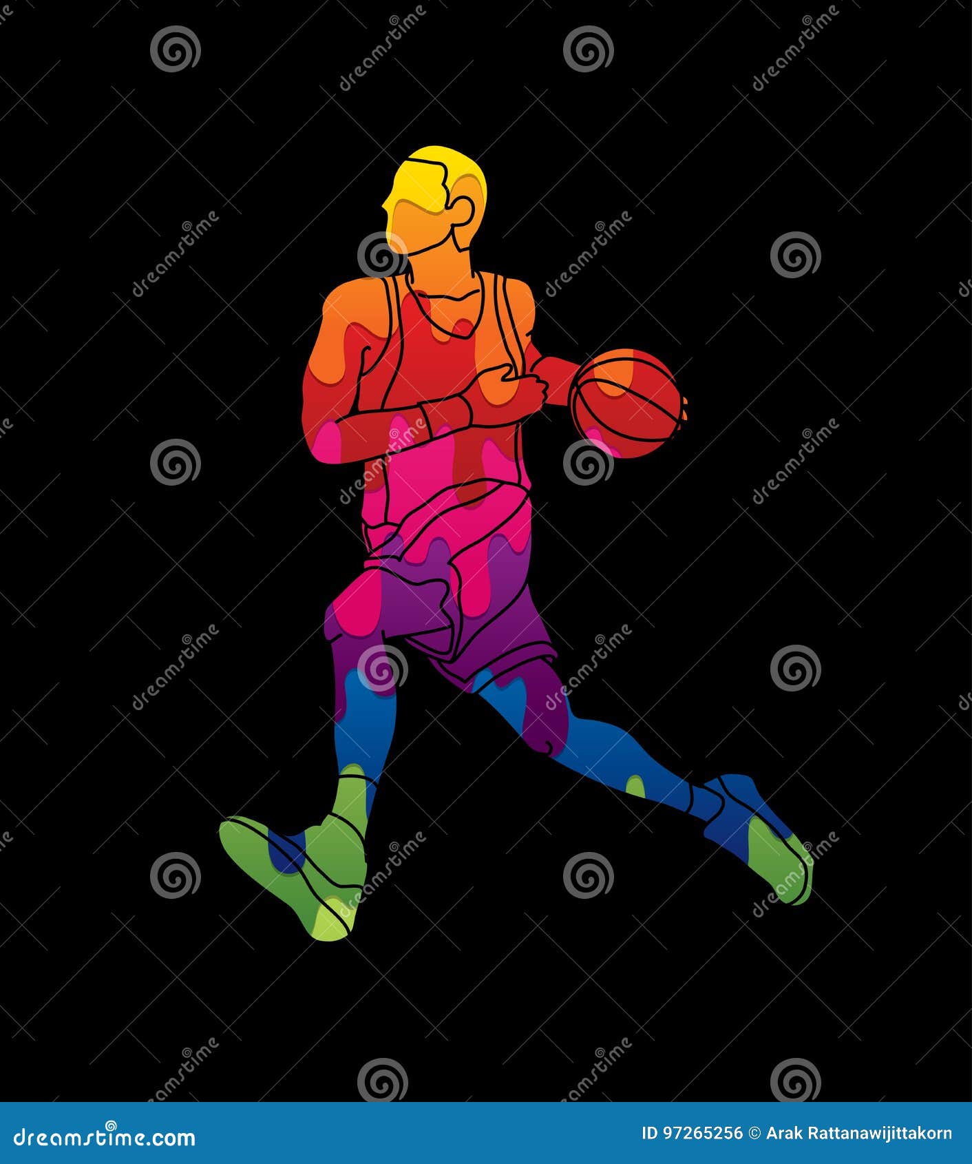 Basketball player running stock vector. Illustration of graphic - 97265256