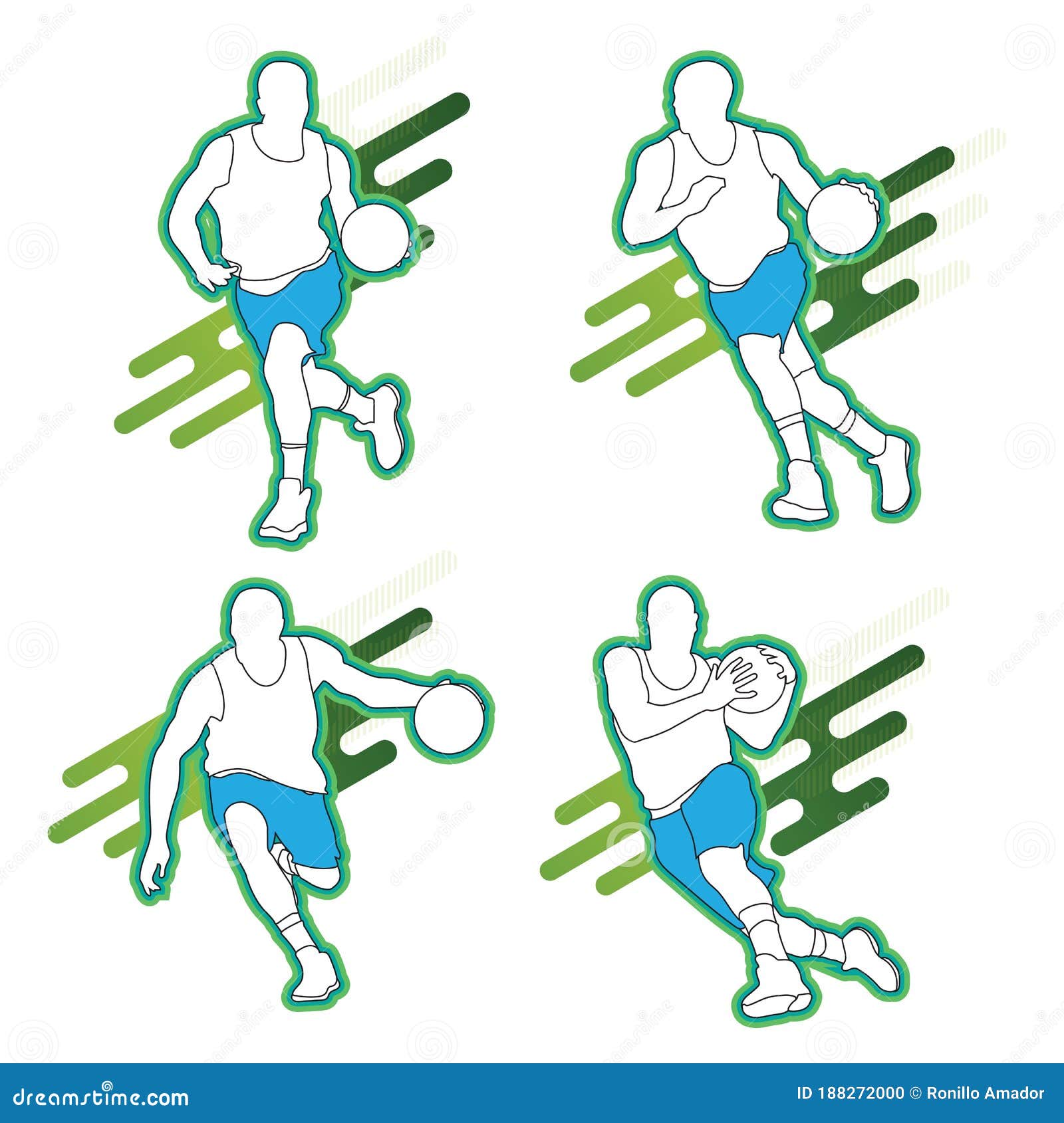 Basketball Player Shape Silhouette Vector Set Action Pose Stock Vector ...
