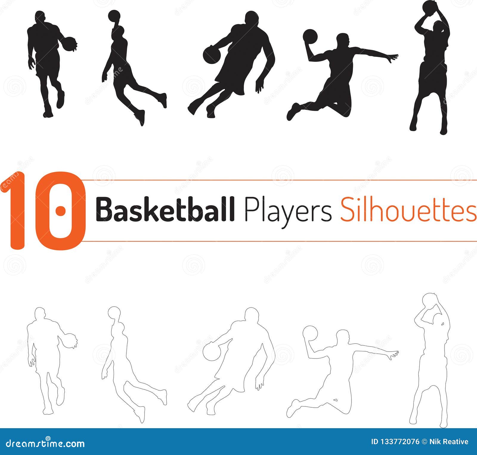 Basketball Player Silhouettes Outline Vector Stock Illustration ...