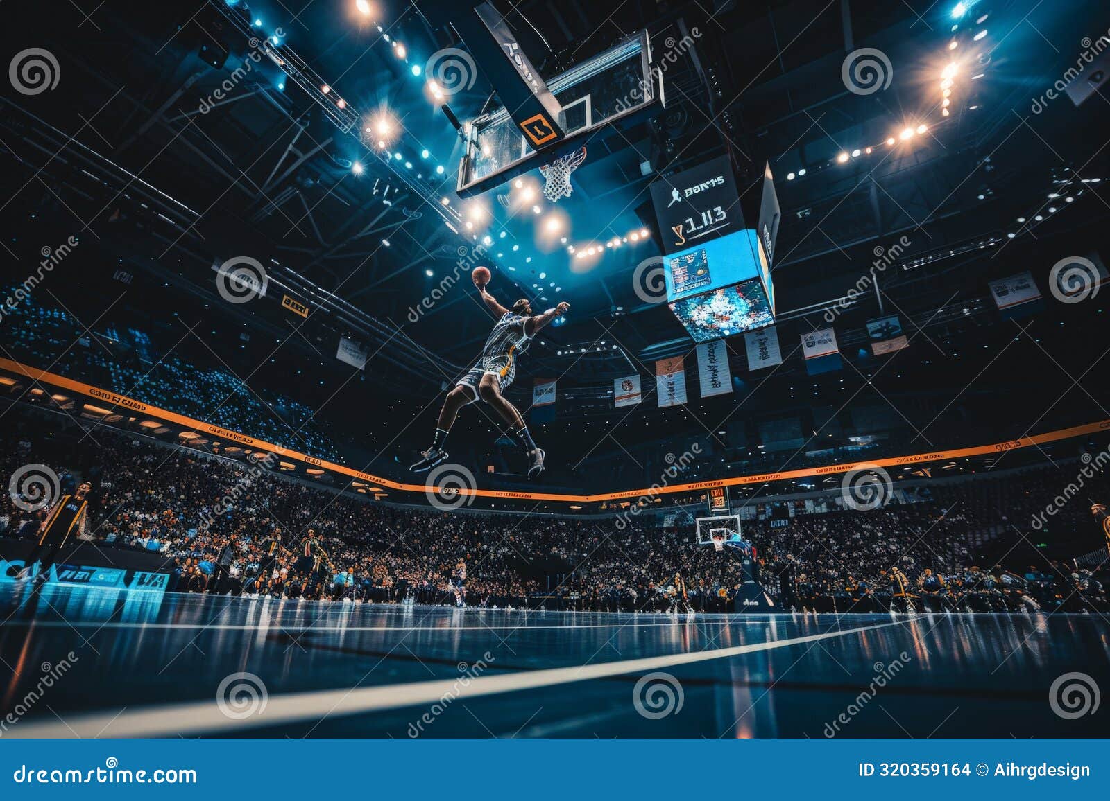 A High-Flying Dunk Under the Stadium Lights Stock Illustration ...