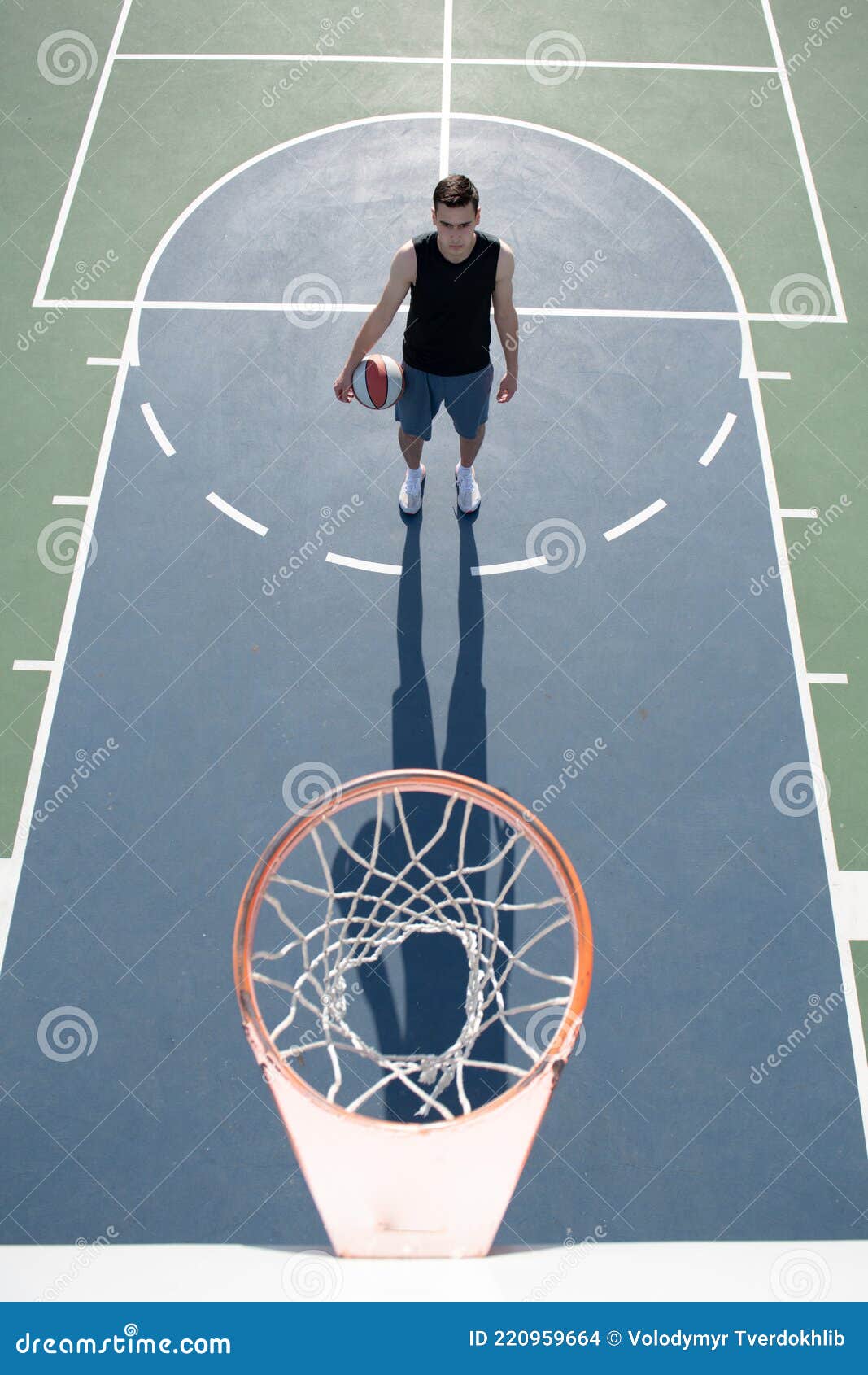 Basketball Player, Top View. Man Playing Basketball, Above Hoop of Man ...