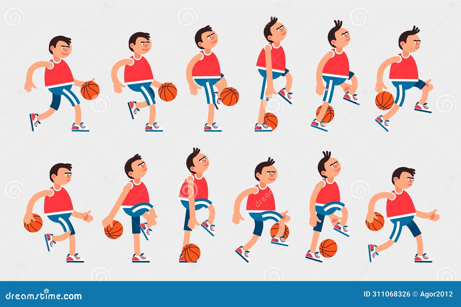 Basketball Player Walking with Dribble Sequence Stock Vector ...