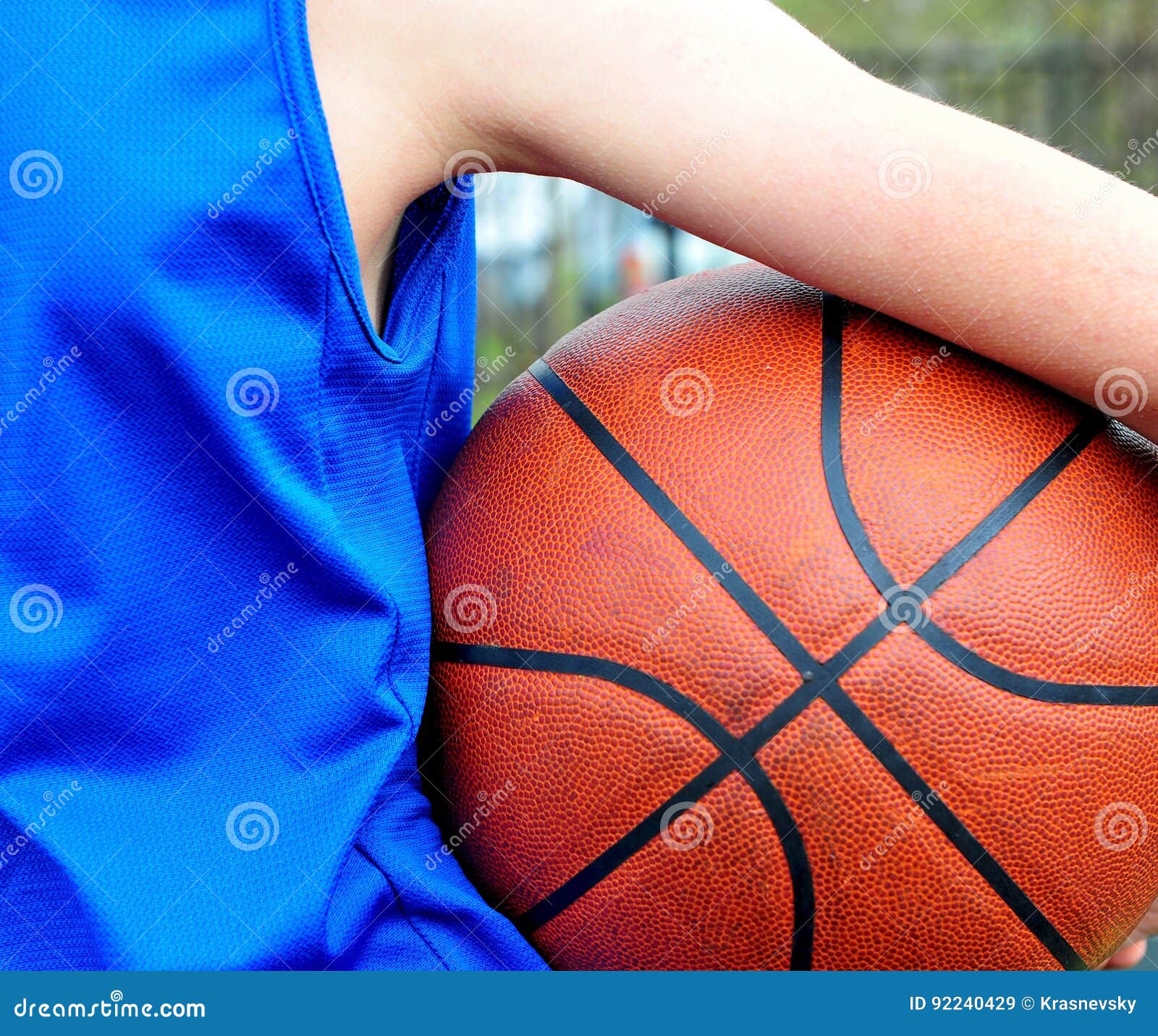 Basketball Player Wearing Blue Uniform with the Ball Stock Image ...