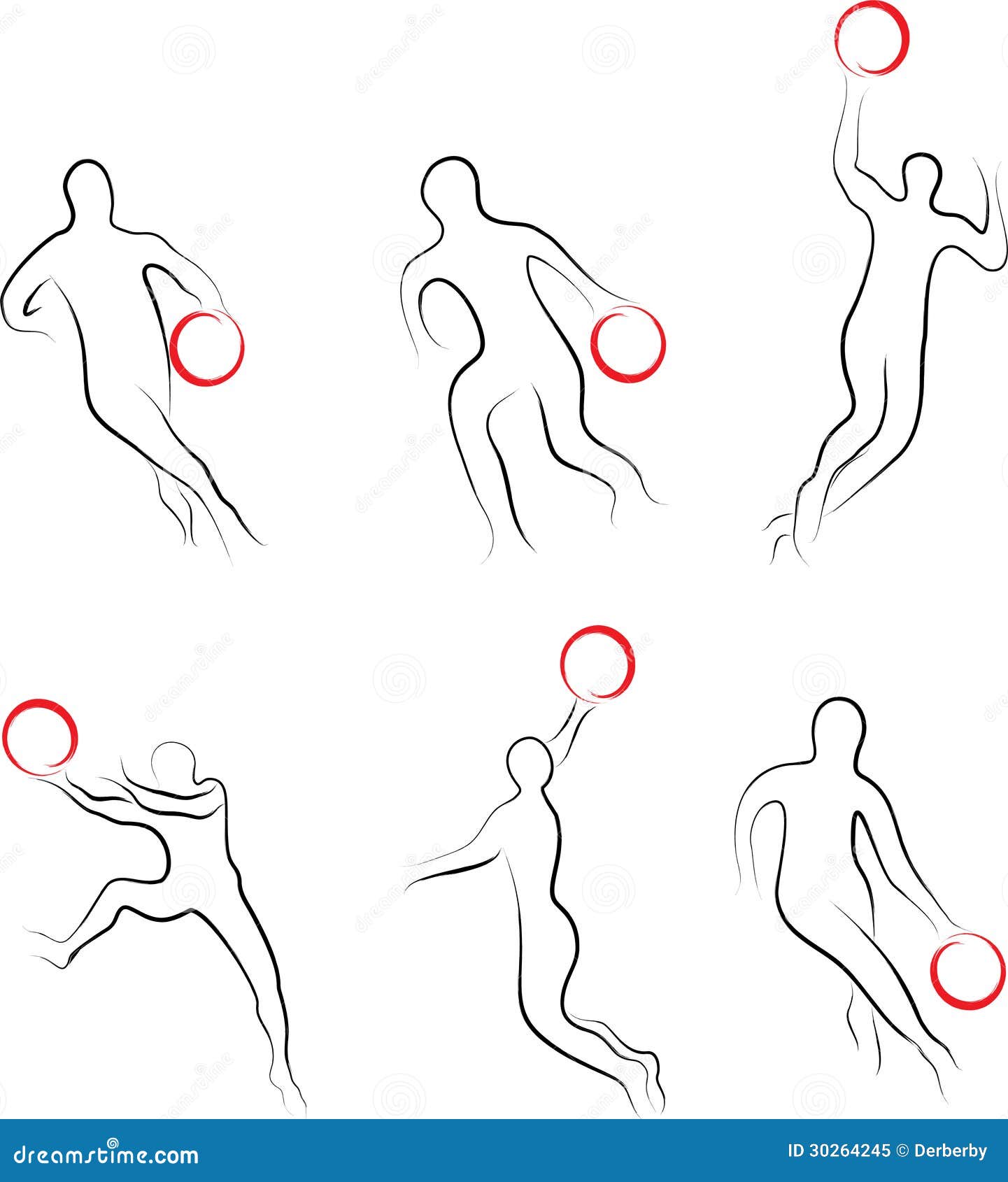 Basketball Players Vector Line Contour Illustration Isolated On White ...