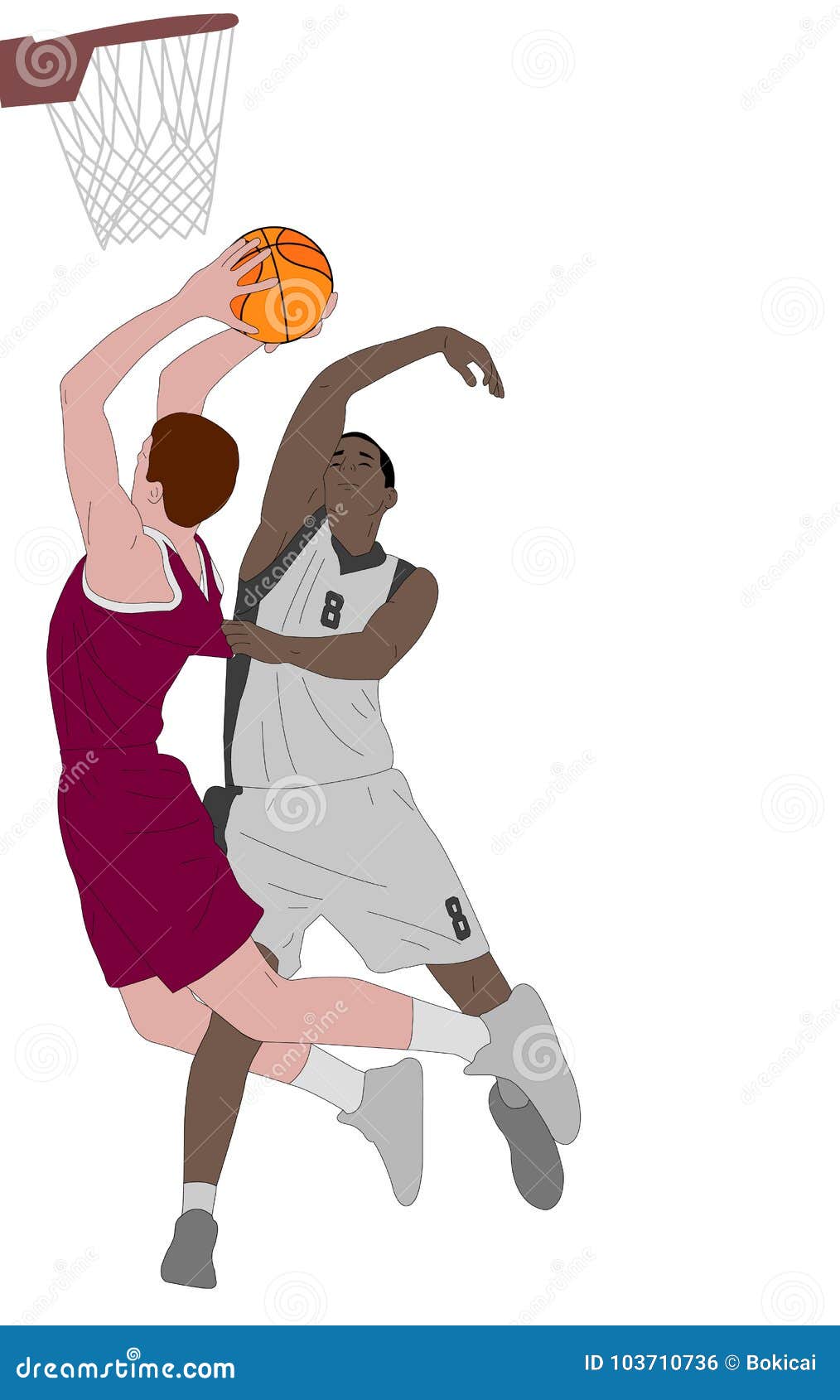 Basketball Players Vector Line Contour Illustration Isolated On White ...