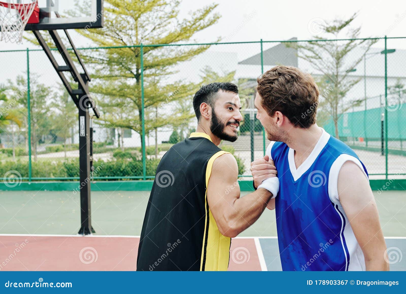 Basketball Players Shaking Hands Stock Image - Image of happiness ...