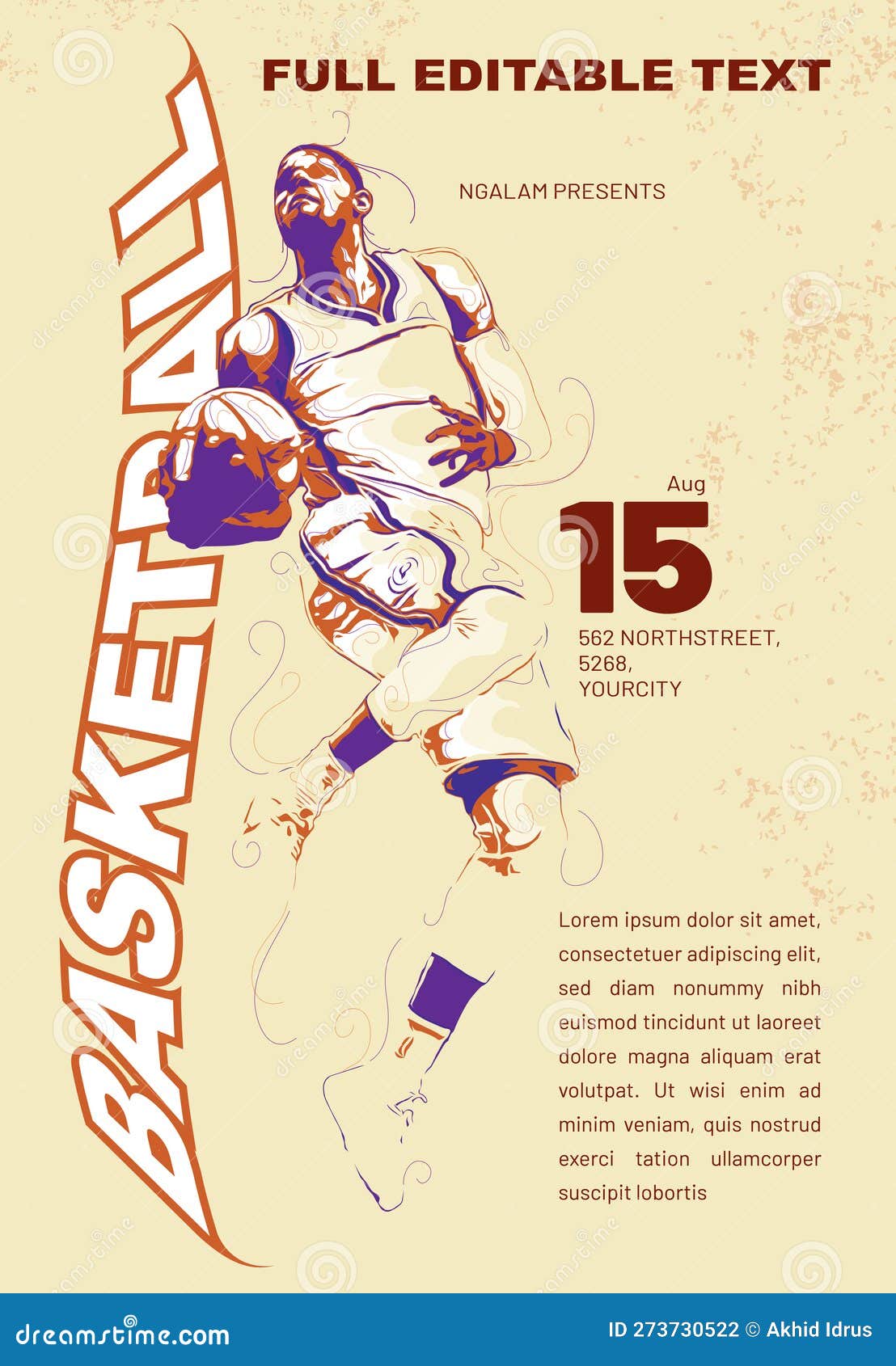 Basketball Vintage Poster Template Stock Vector - Illustration of ...