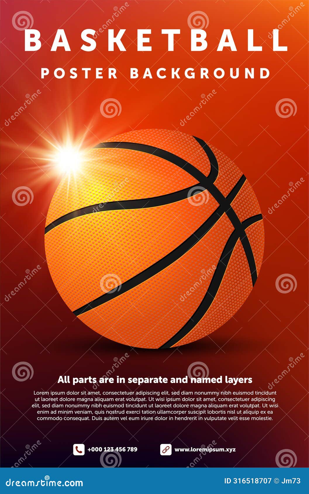 Basketball Poster Template with Ball with Shiny Flash Stock Vector ...