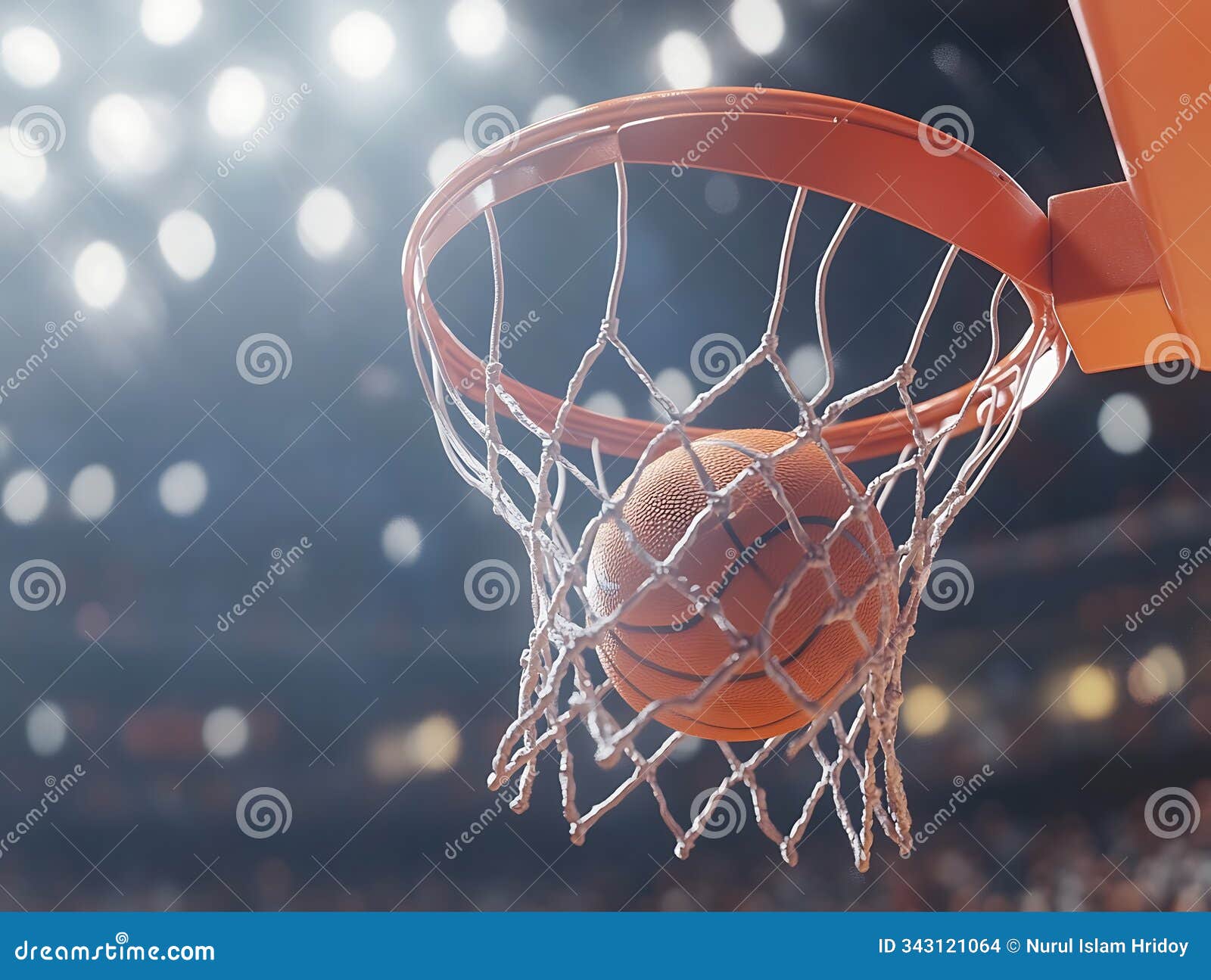 Basketball Scoring through a Net in a Stadium Under Bright Lights Stock ...
