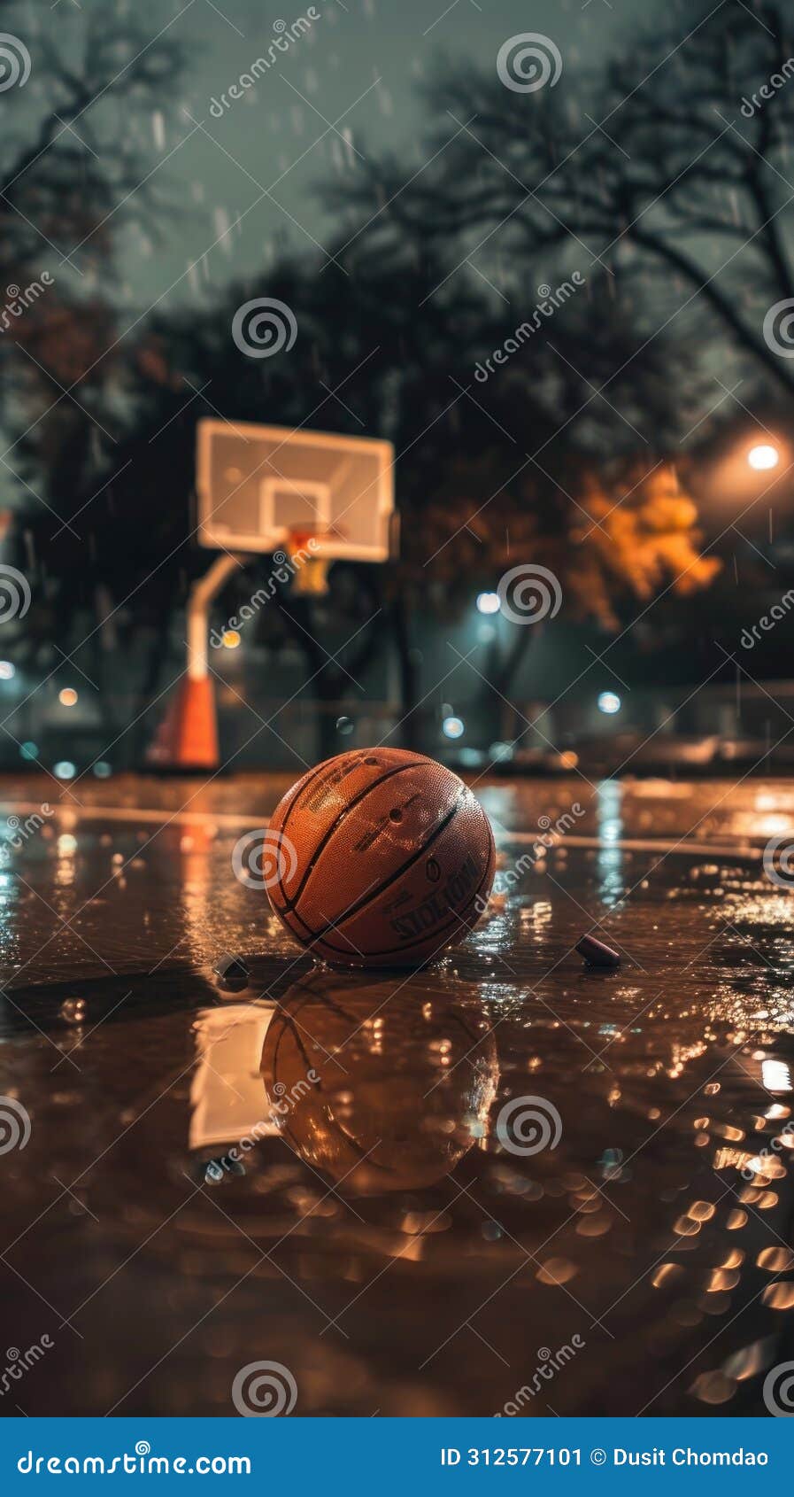A Basketball is Sitting on the Ground in Front of a Basketball Hoop ...