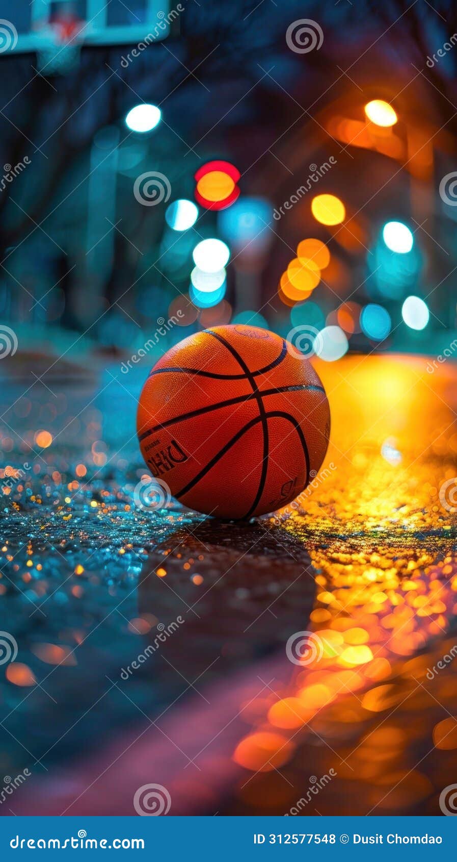 A Basketball is Sitting on the Ground in Front of a Basketball Hoop ...