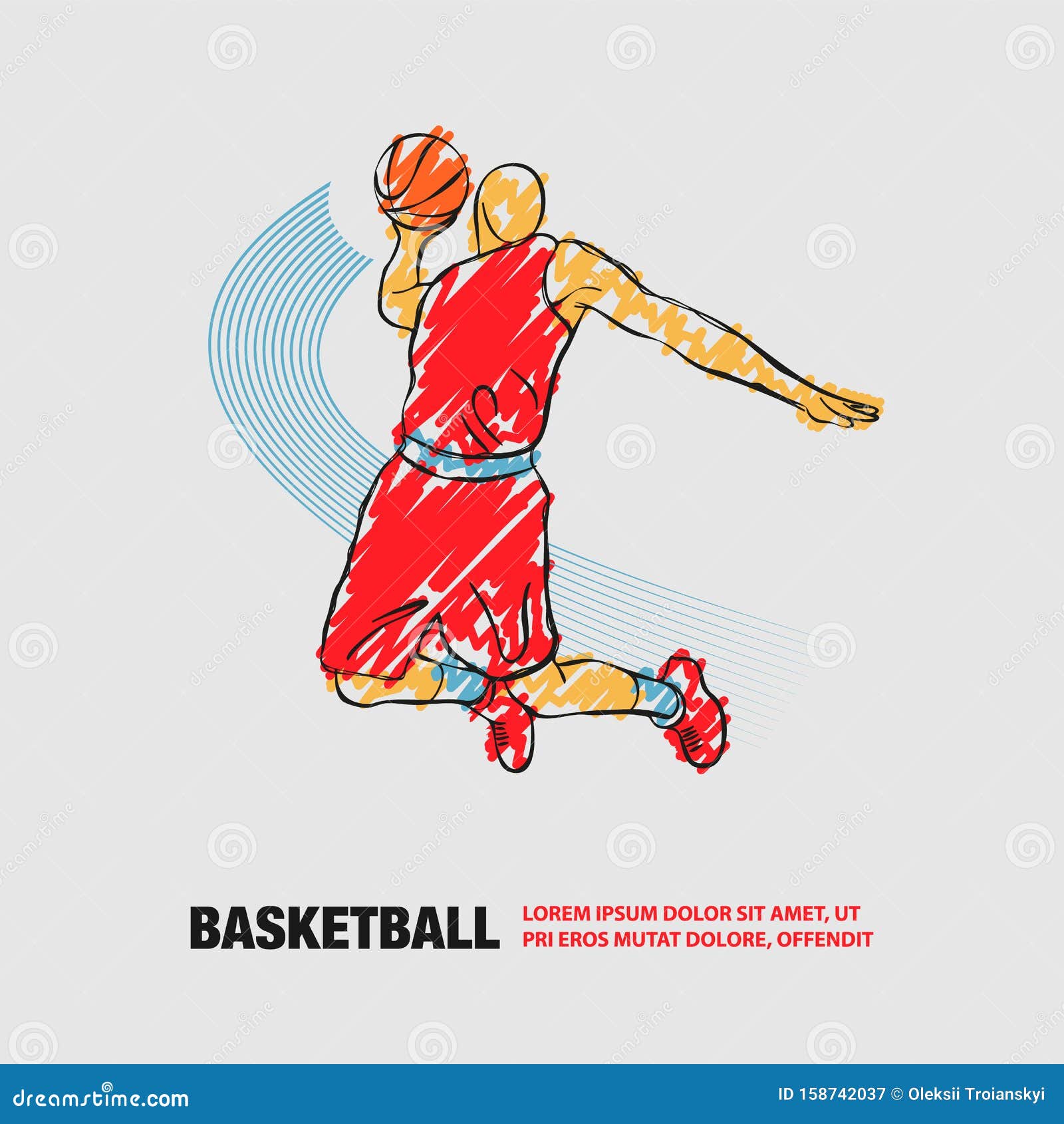 Basketball Slam Dunk by Basketball Player. Vector Outline of Soccer ...