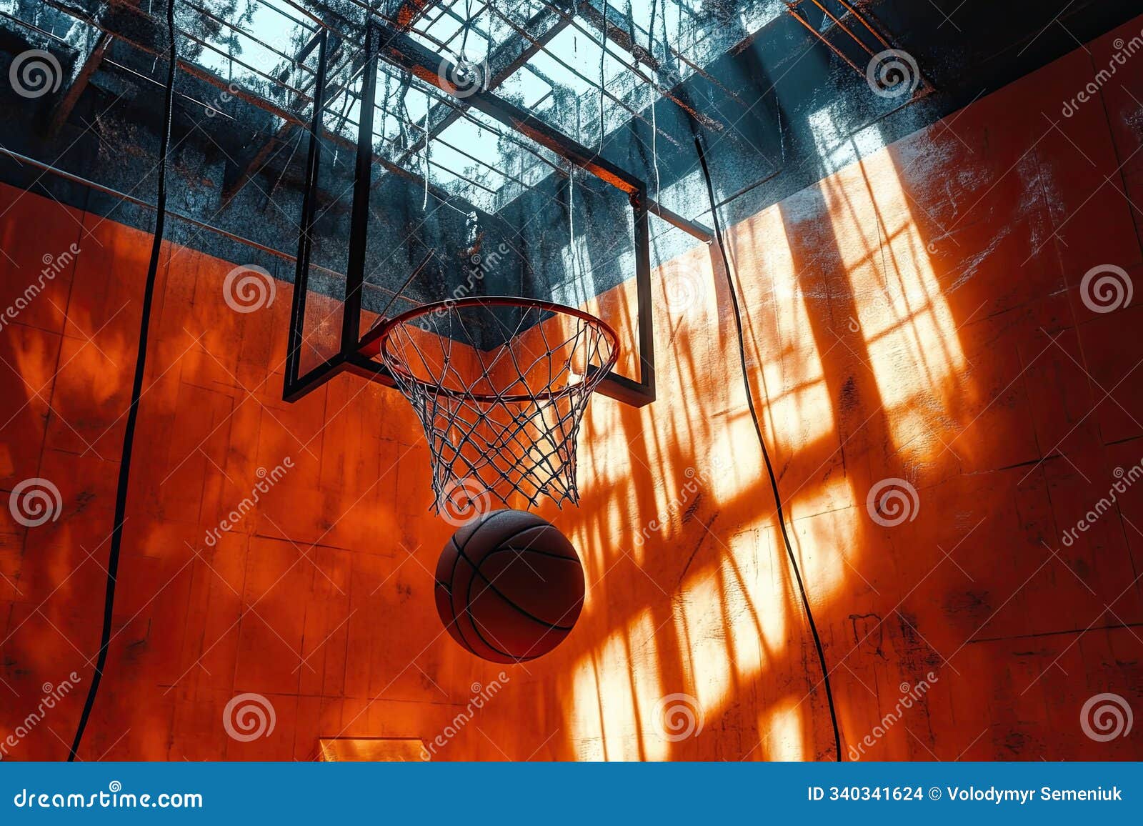 Dynamic Basketball in Mid-Air Under Dramatic Backlighting in a Vibrant ...