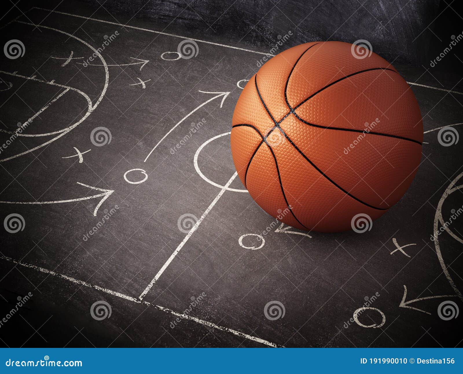 Basketball Standing on Game Strategy Blackboard. 3D Illustration Stock ...