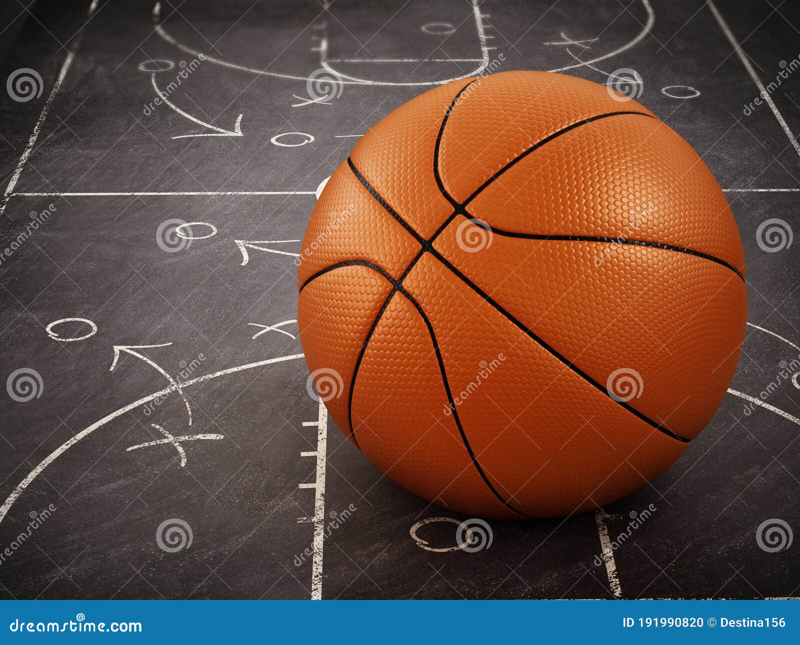 Basketball Standing on Game Strategy Blackboard. 3D Illustration Stock ...