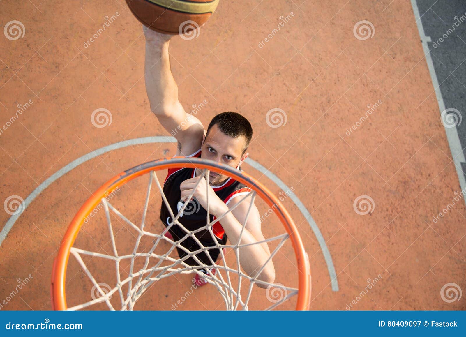 Basketball Street Player Making a Slam Dunk Stock Image - Image of blue ...