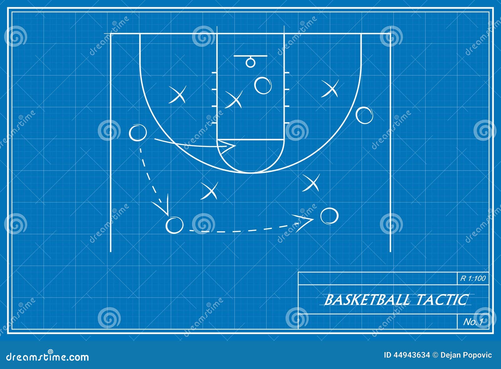 Basketball Tactic on Blueprint Stock Illustration - Illustration of ...