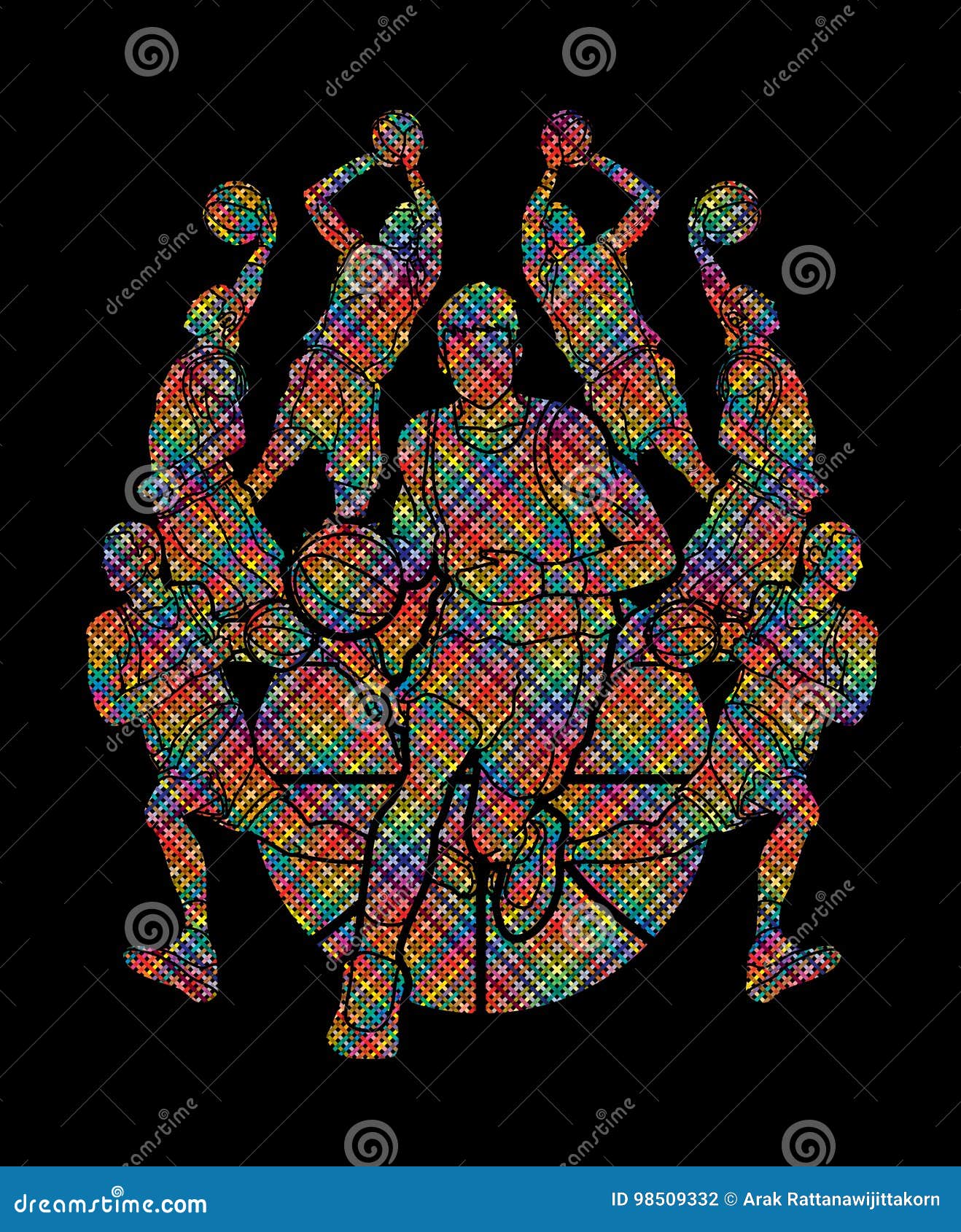 Basketball Team Player Dunking Dripping Ball Action Stock Vector ...