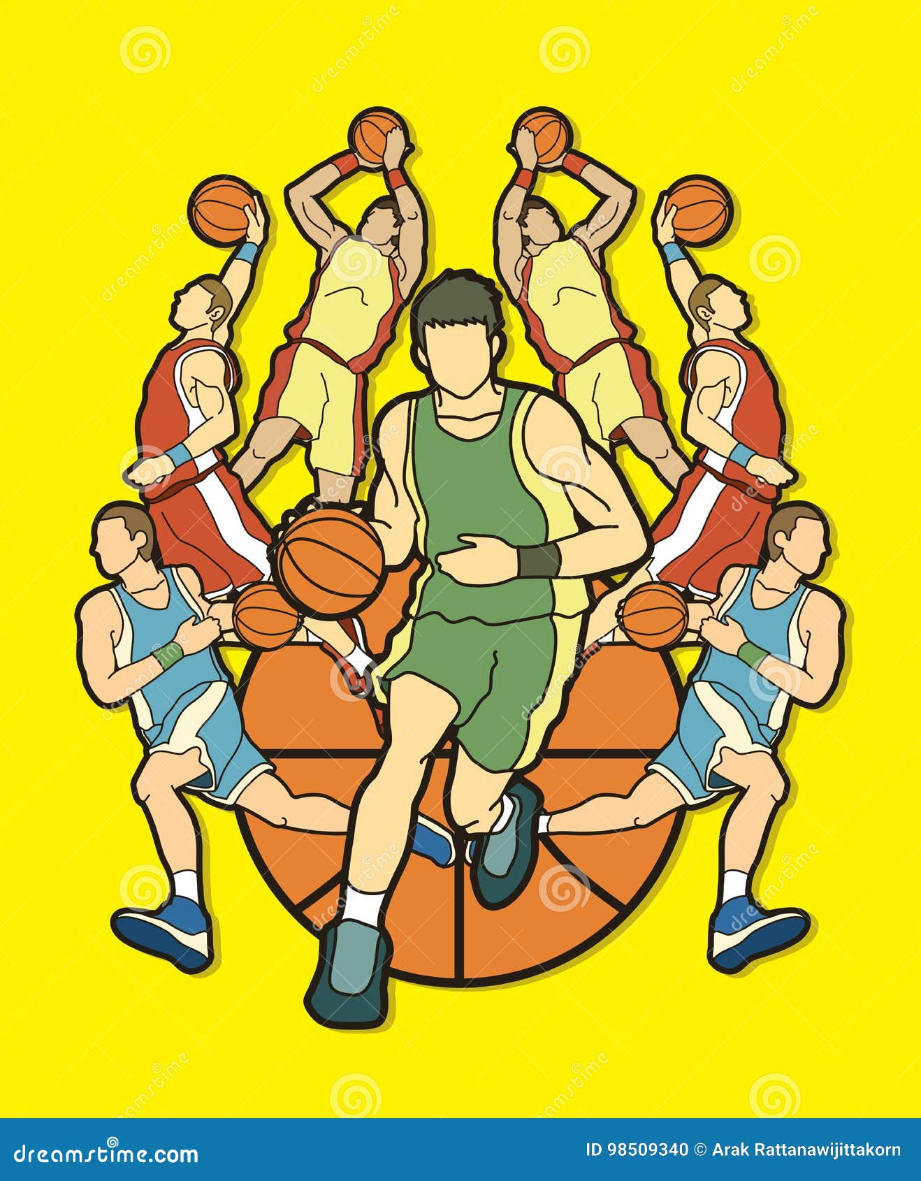 Basketball Team Player Dunking Dripping Ball Action Stock Vector ...