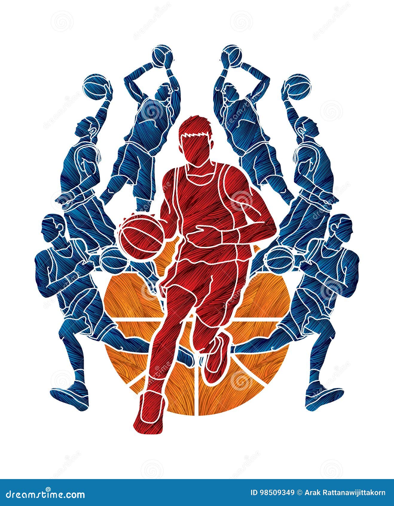 Basketball Team Player Dunking Dripping Ball Action Stock Vector ...