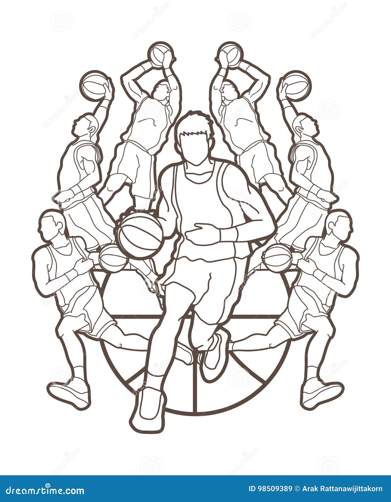 Basketball Team Player Dunking Dripping Ball Action Stock Vector ...