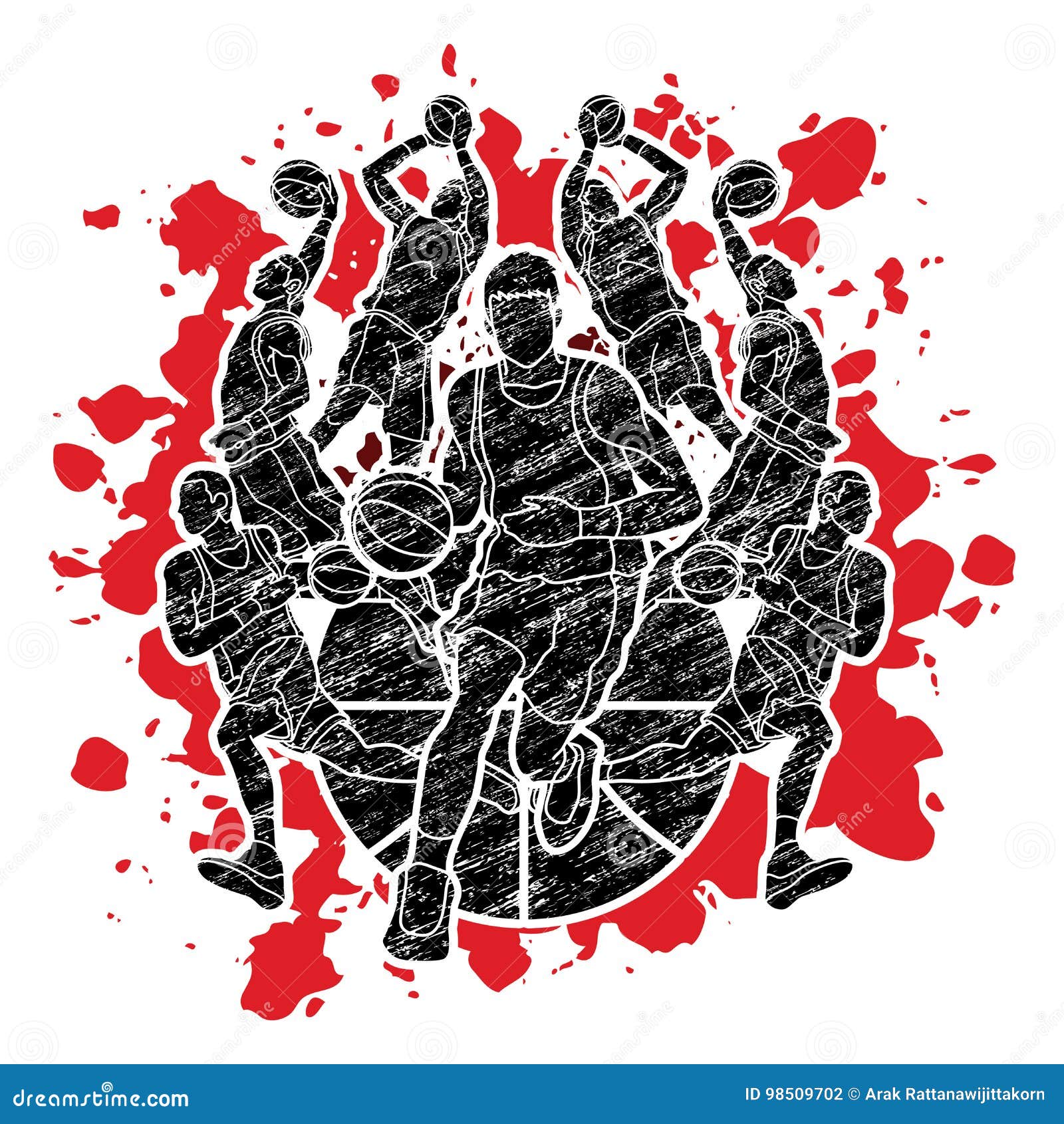 Basketball Team Player Dunking Dripping Ball Action Stock Vector ...