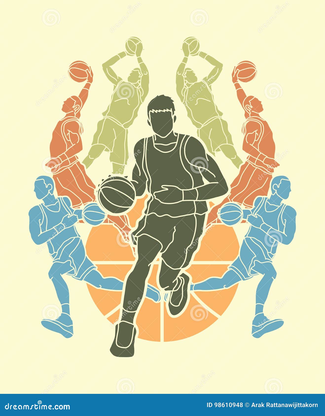 Basketball Team Player Dunking Dripping Ball Action Stock Vector ...